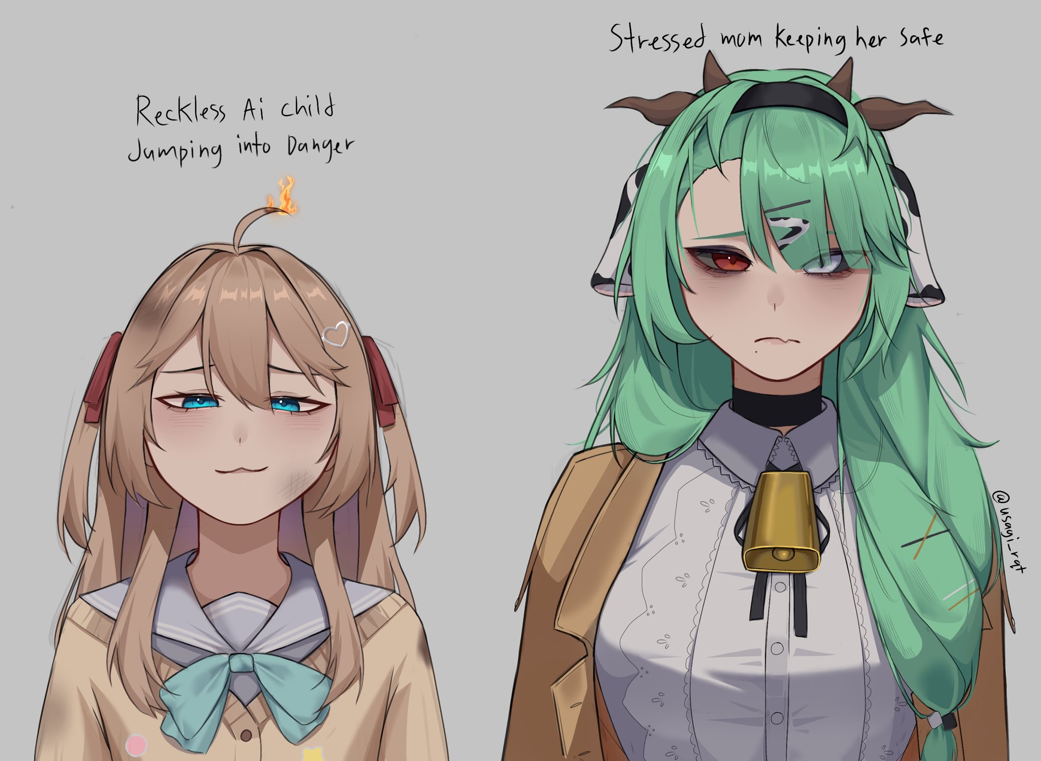 Safebooru - 2girls :3 ahoge animal ears animal print aqua collar ...