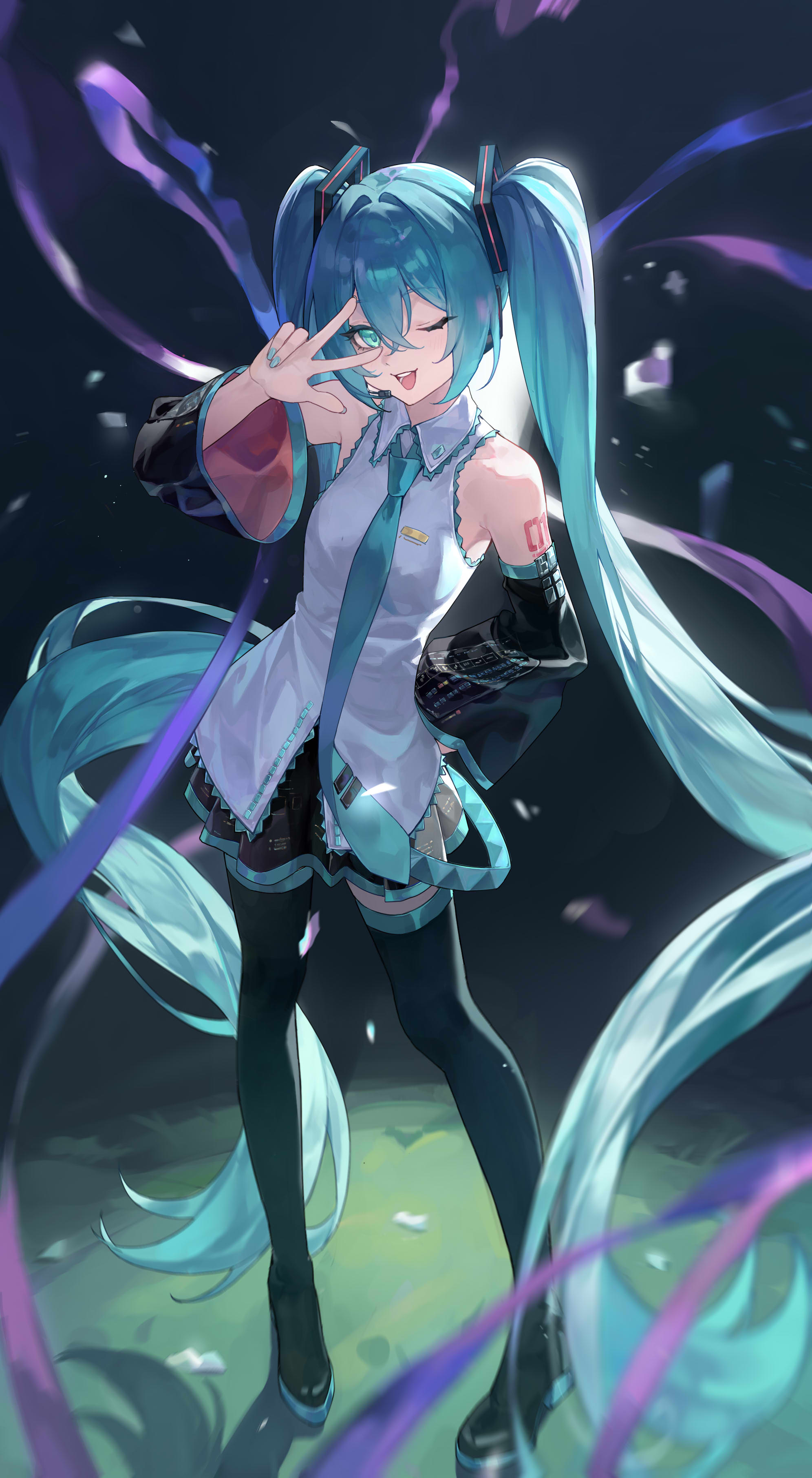 Safebooru 1girl Absurdres Aqua Eyes Aqua Hair Aqua Nails Aqua Necktie Aqua Trim Arm Behind