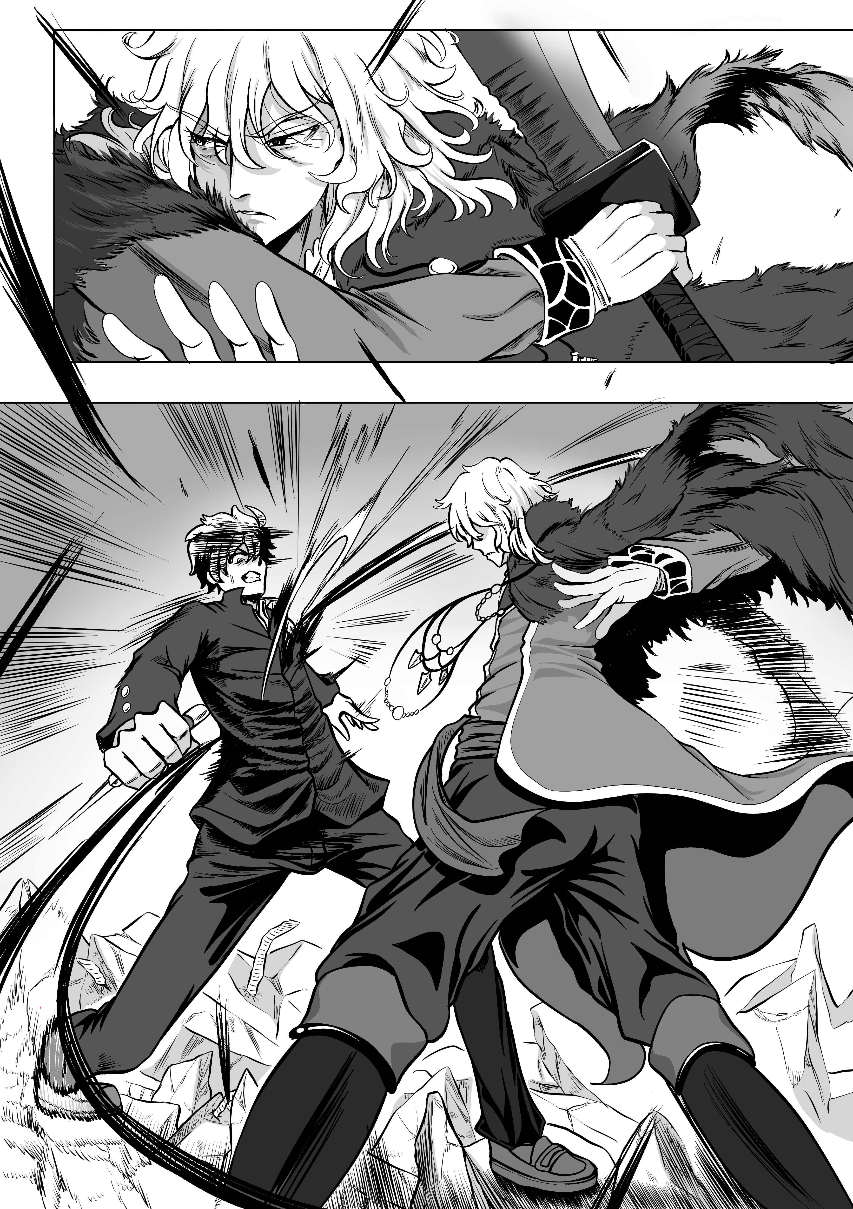 Safebooru - 2bc fire 2boys absurdres attack baggy pants blood boots ...