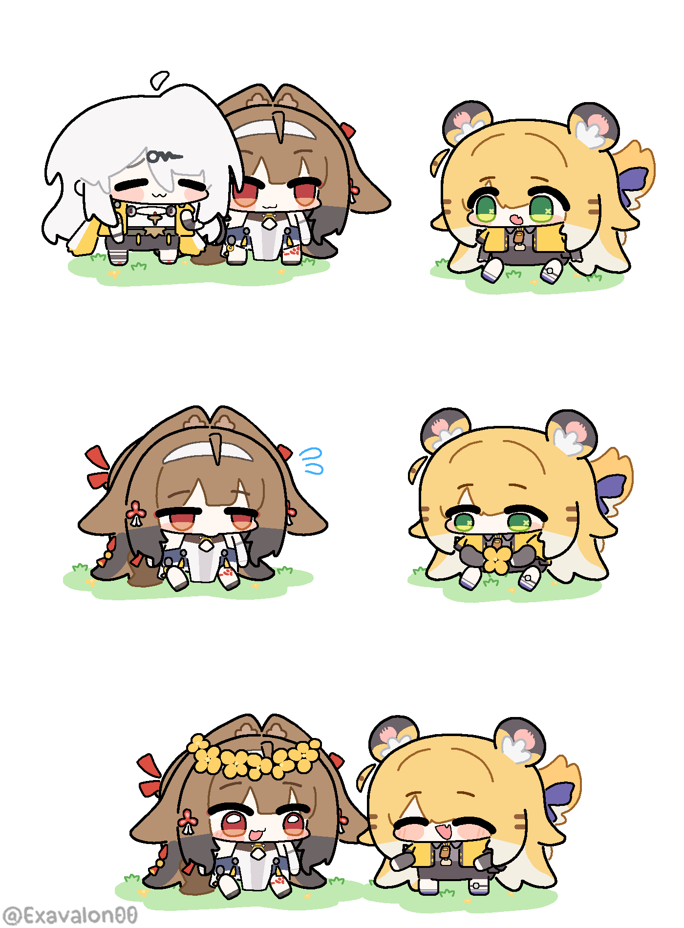 Safebooru - 3girls ahoge animal ears blonde hair brown hair chibi ...