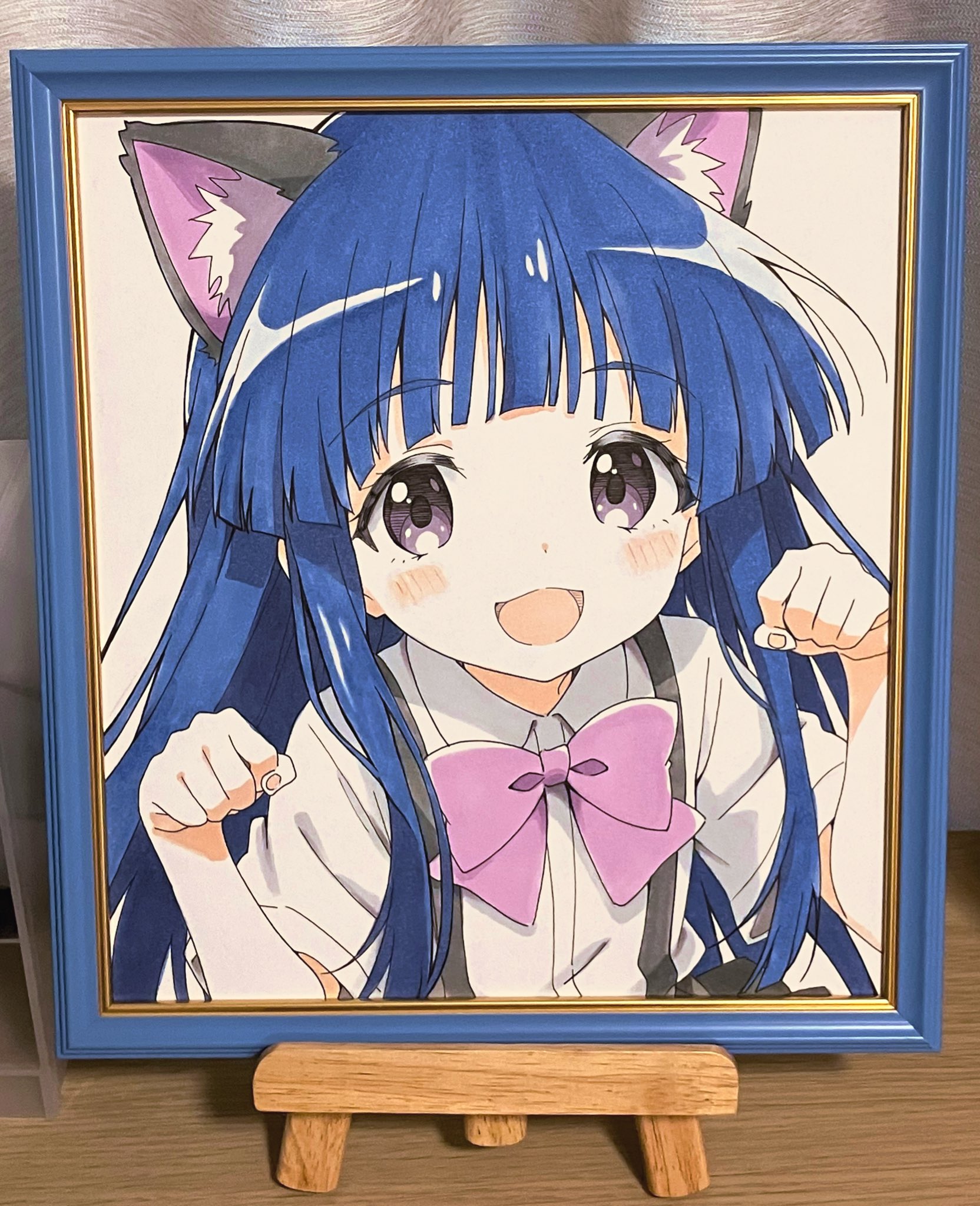 Safebooru - 1girl :d animal ear fluff animal ears blue hair blunt bangs ...