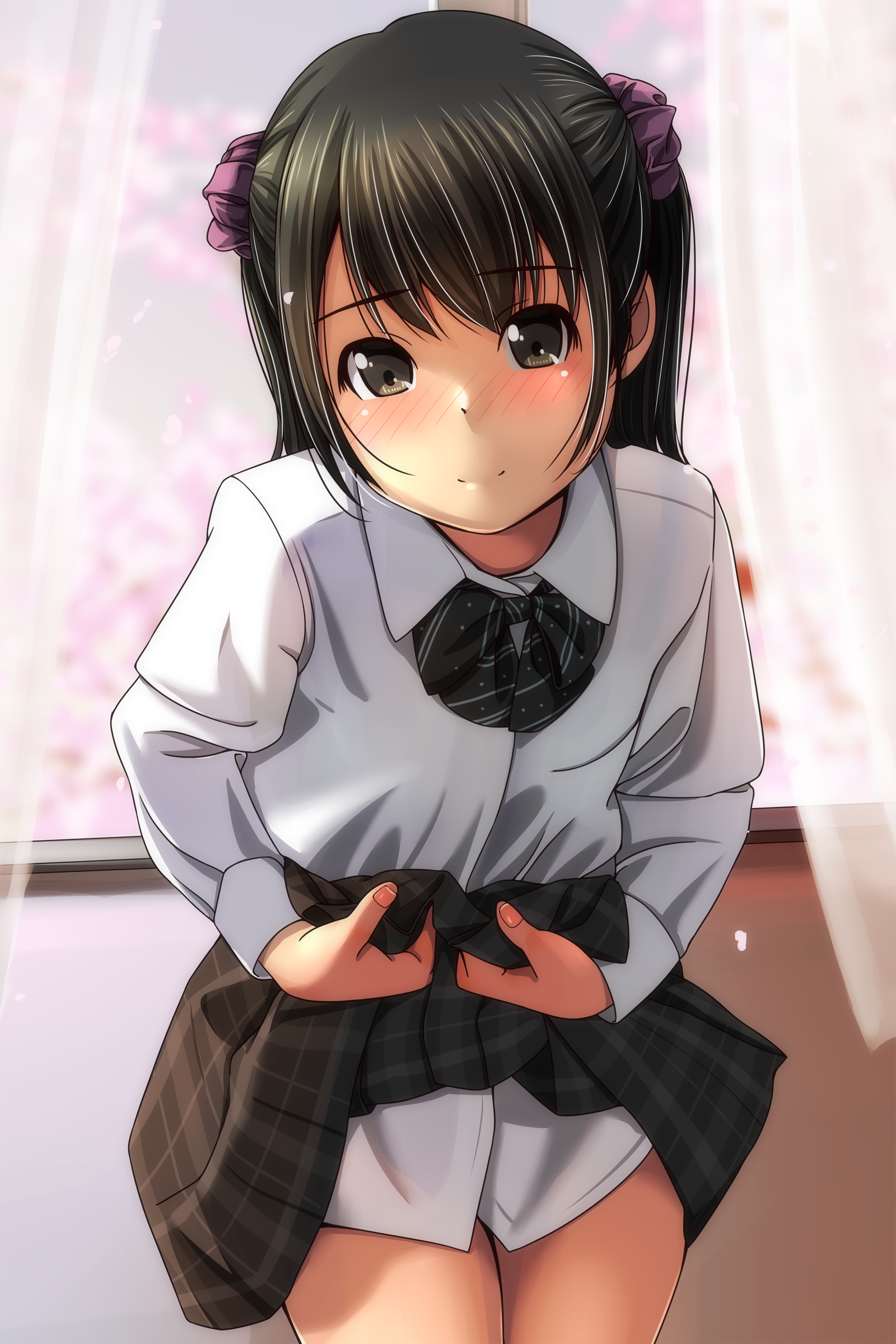 Safebooru - 1girl absurdres bangs black bow black hair black skirt blurry blurry background ...
