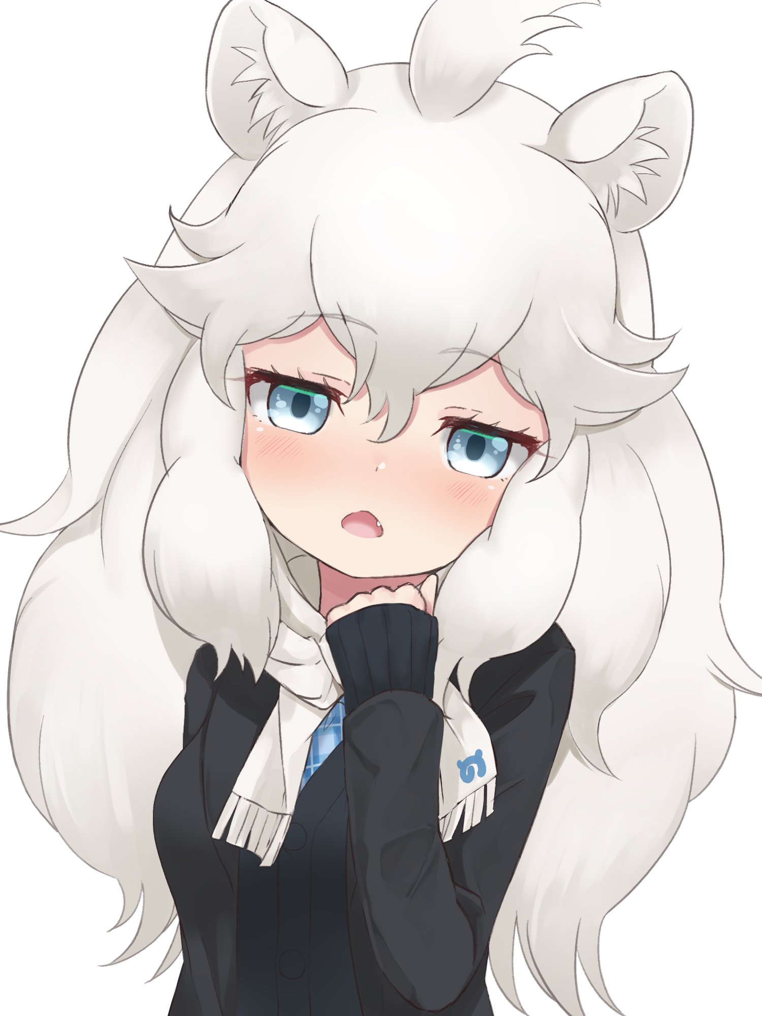 Safebooru - 1girl animal ears bangs big hair blue eyes buttons cardigan chibi commentary request ...