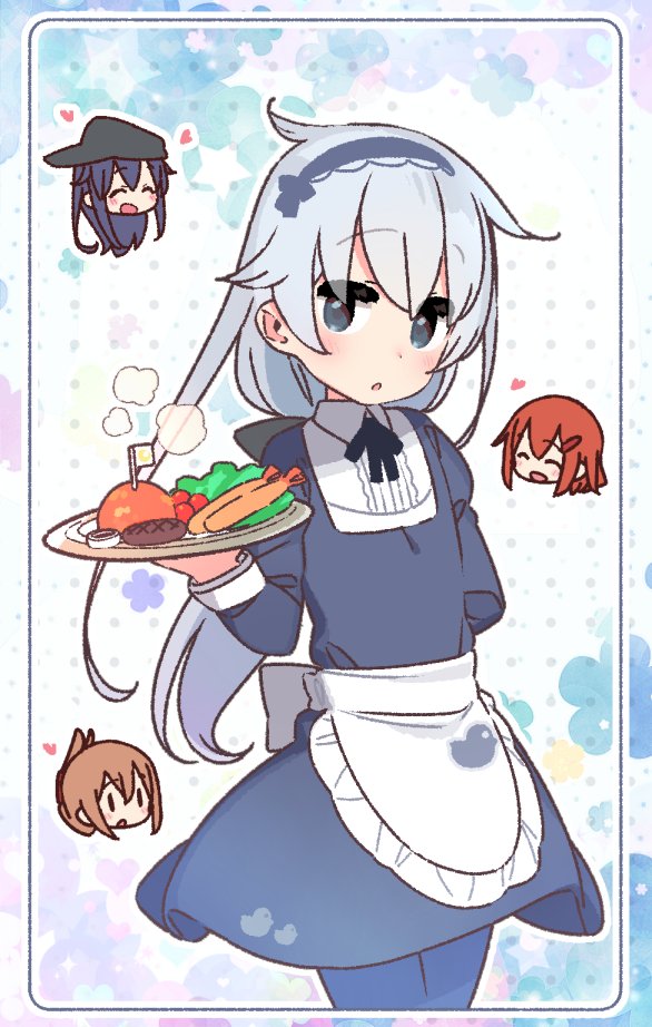 Safebooru - 4girls akatsuki (kantai collection) alternate costume apron ...