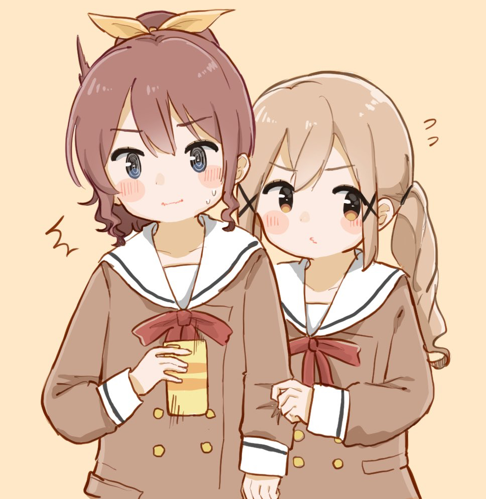 Safebooru - /\/\/\ 2girls @ @ bang dream! blonde hair blue eyes blush stickers brown eyes double ...