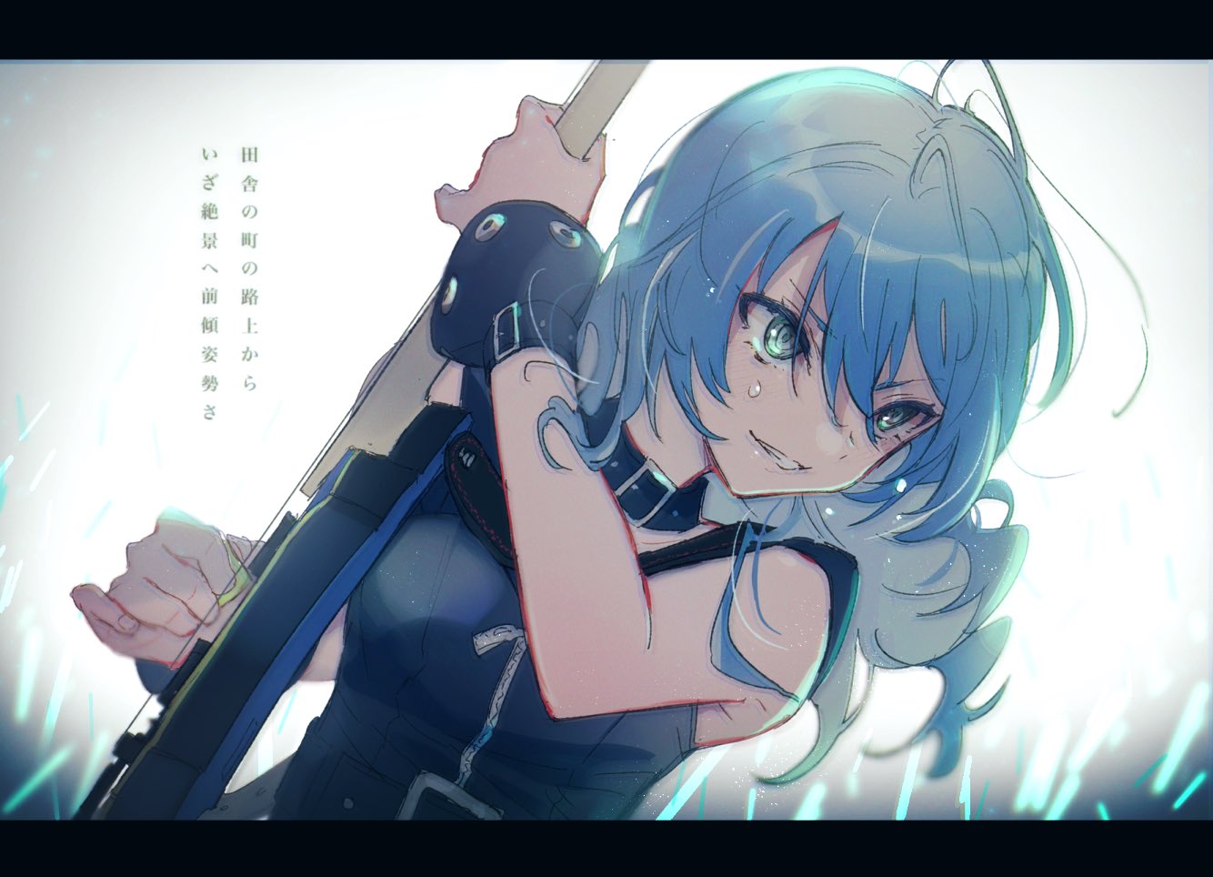 Safebooru - 1girl asahi rokka bang dream! bangs black collar black shirt blue hair collar ...