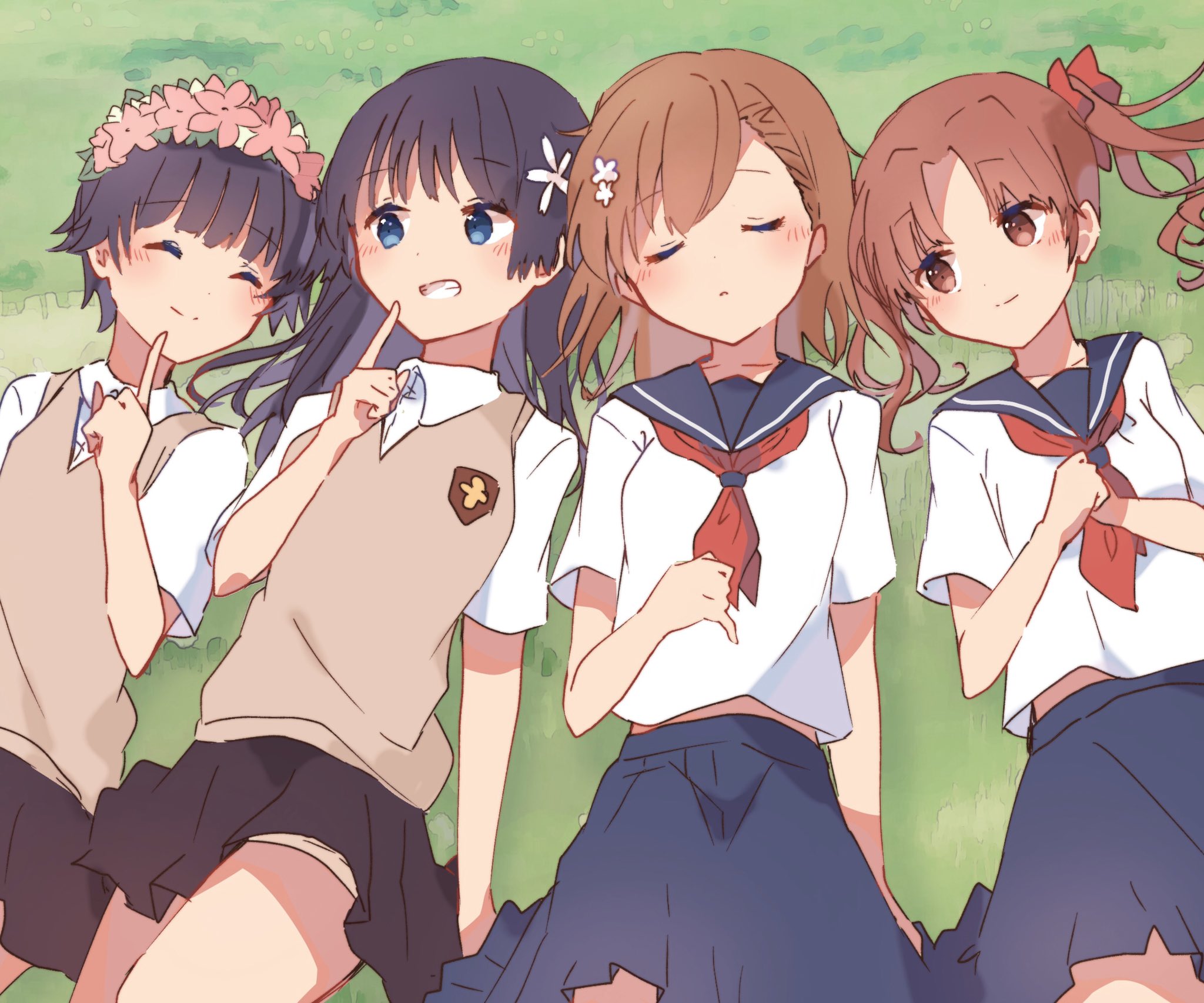 Safebooru - 4girls alternate costume bangs black hair blue eyes blunt bangs blush bob cut ...