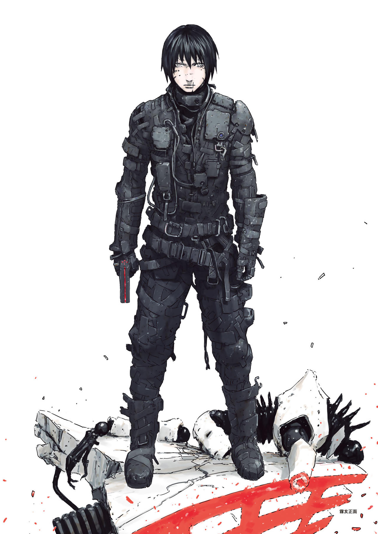 Safebooru - 1boy black hair blame! bodysuit cover damaged defeat full ...