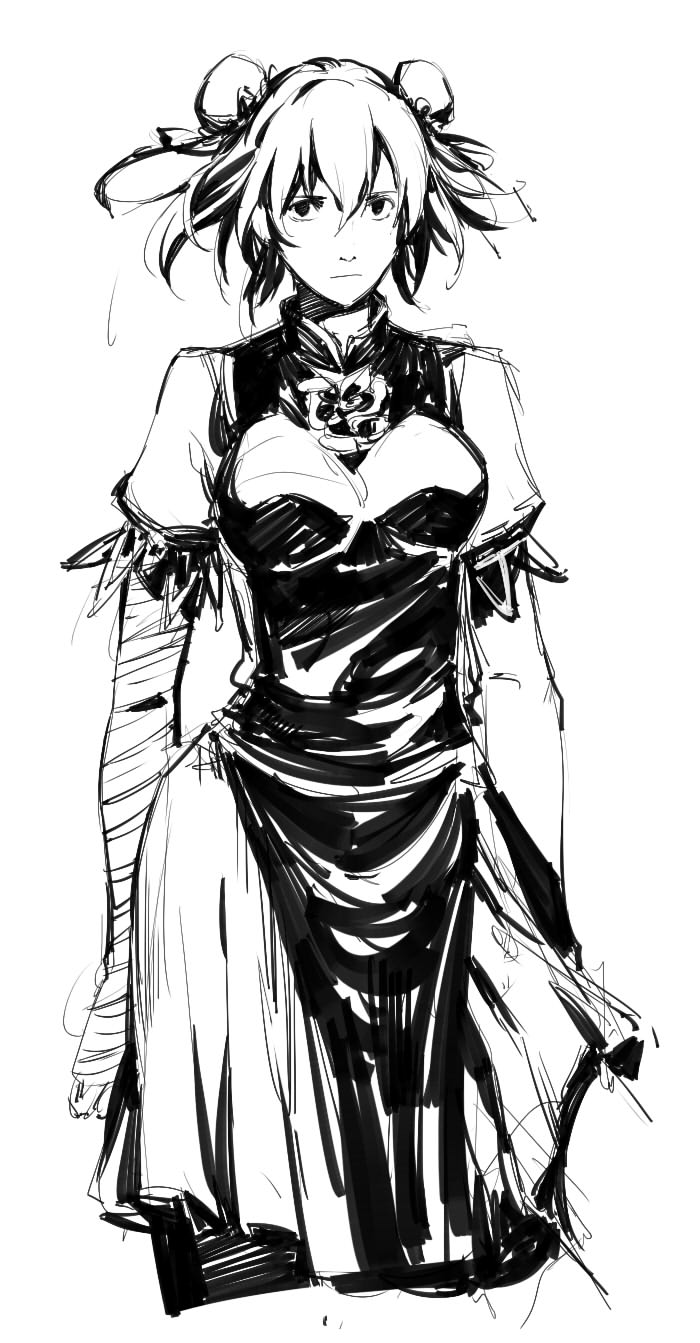 Safebooru - 1girl bandaged arm bandages bun cover china dress chinese clothes closed mouth ...