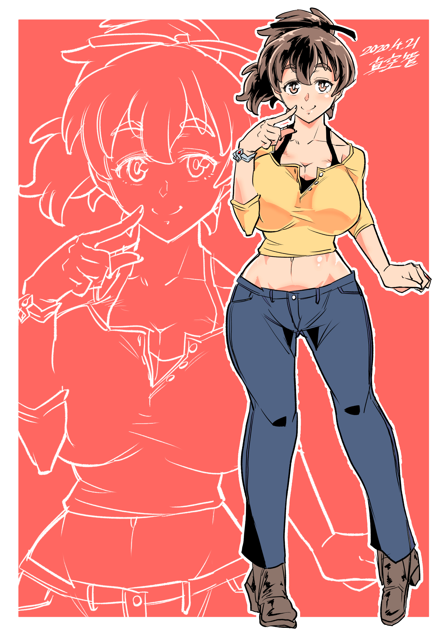 Safebooru - 1girl amaha masane amaha masane (cosplay) artist name bangs black bra black pants ...