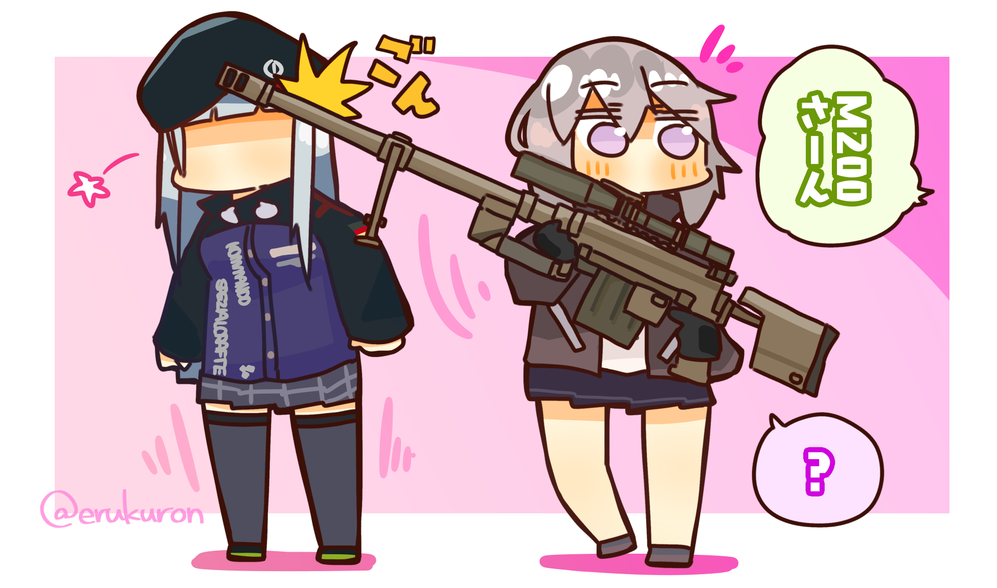 Safebooru - 2girls ? anti-materiel rifle bangs beret bipod black gloves black legwear black ...