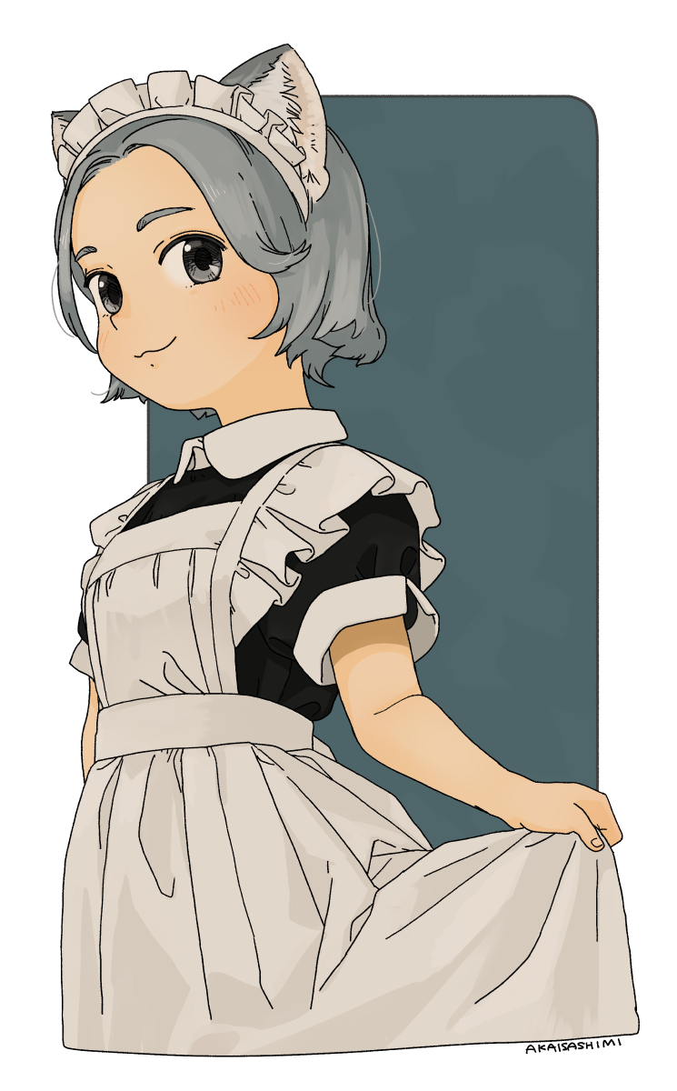 Safebooru - 1girl :3 akai sashimi animal ear fluff animal ears apron apron hold black eyes cat ...