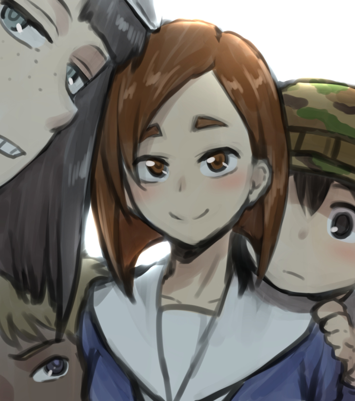 Safebooru - 4girls :d :| asakusa midori asymmetrical bangs bangs black eyes black hair blonde ...