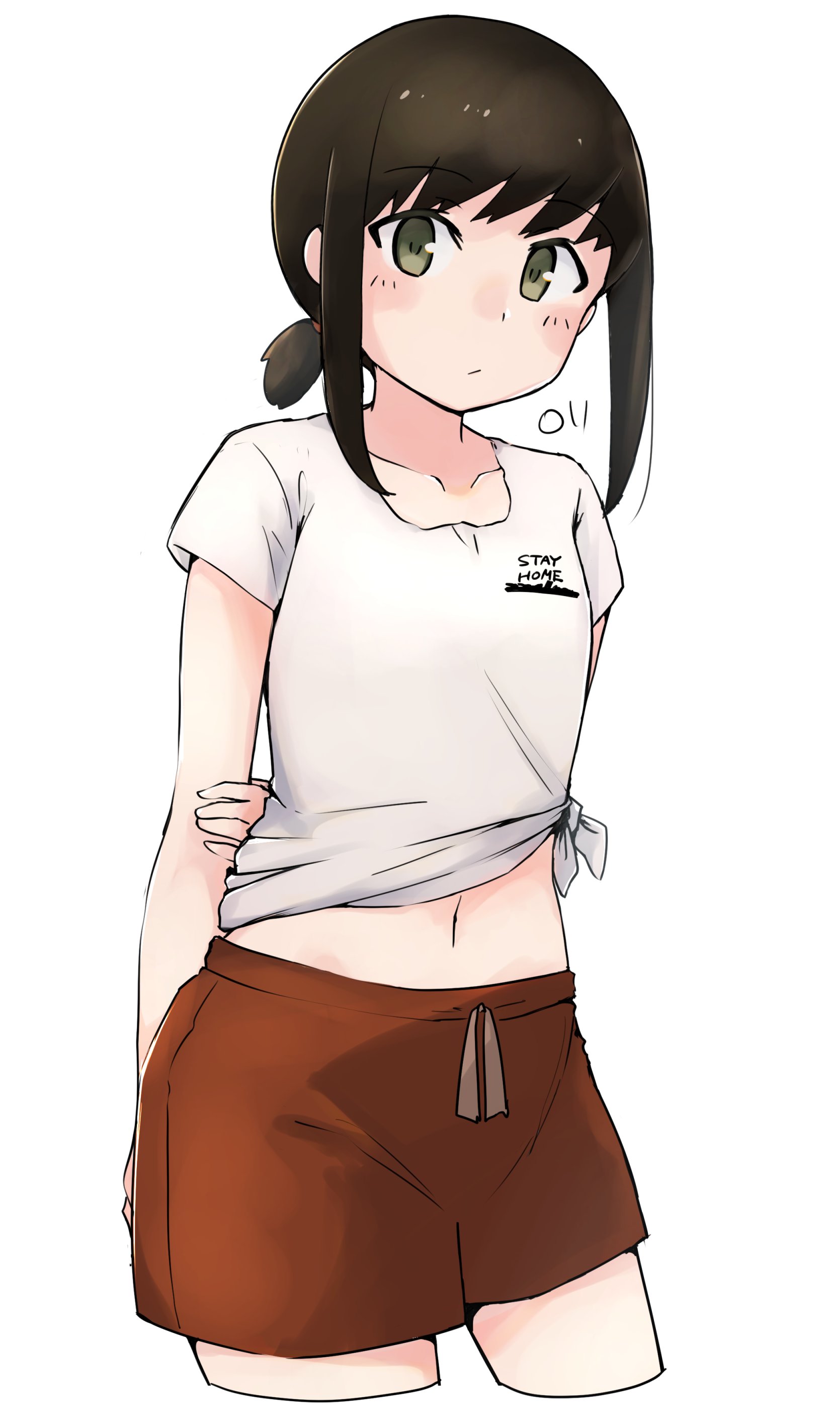 Safebooru - 1girl absurdres alternate costume arm behind back black hair blush brown shorts ...