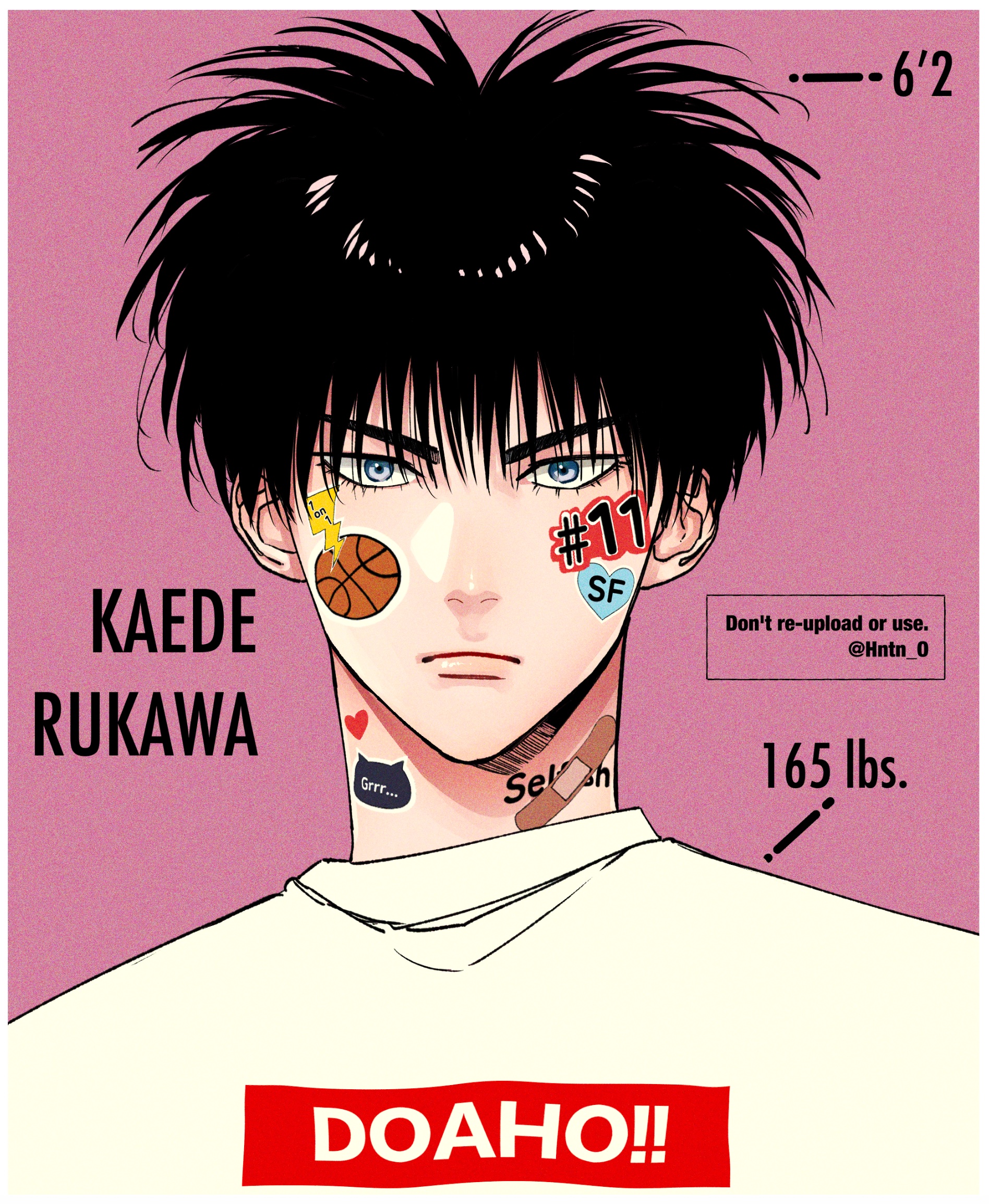Safebooru - 1boy bandaid bandaid on neck bishounen black hair blue eyes character name closed ...