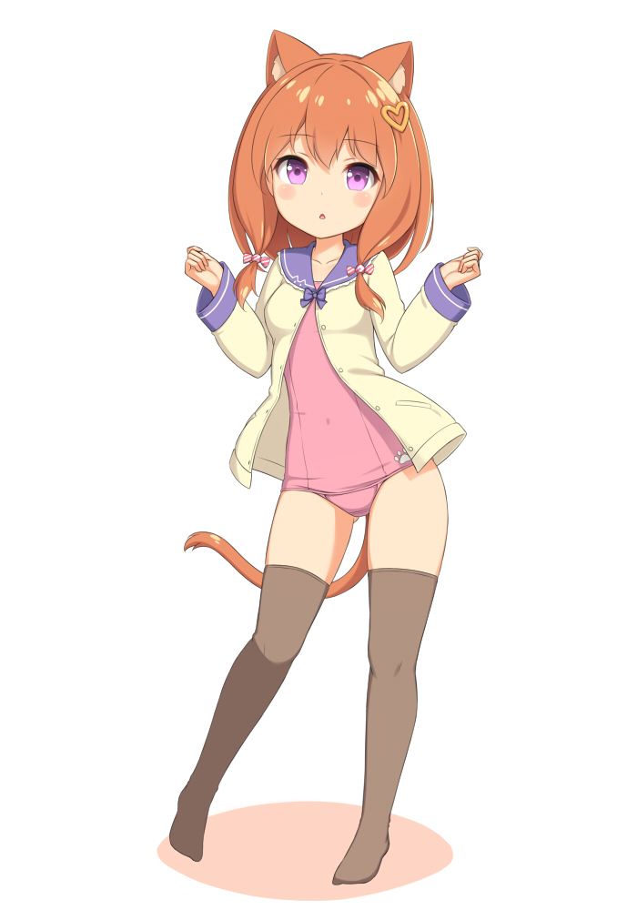 Safebooru - 1girl animal ears ass visible through thighs breasts brown hair brown legwear cat ...