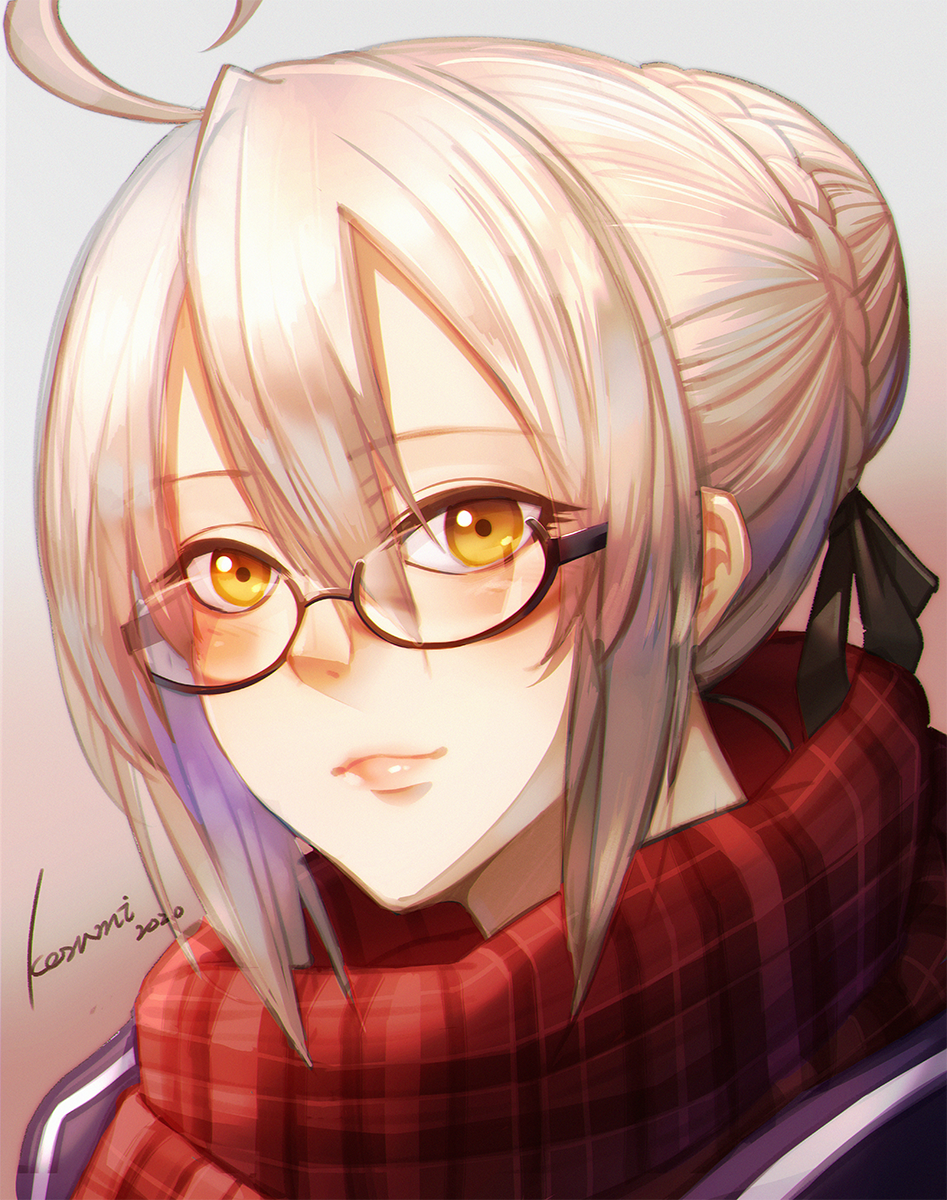 Safebooru - 1girl ahoge artoria pendragon (all) bangs black-framed eyewear black ribbon braid ...
