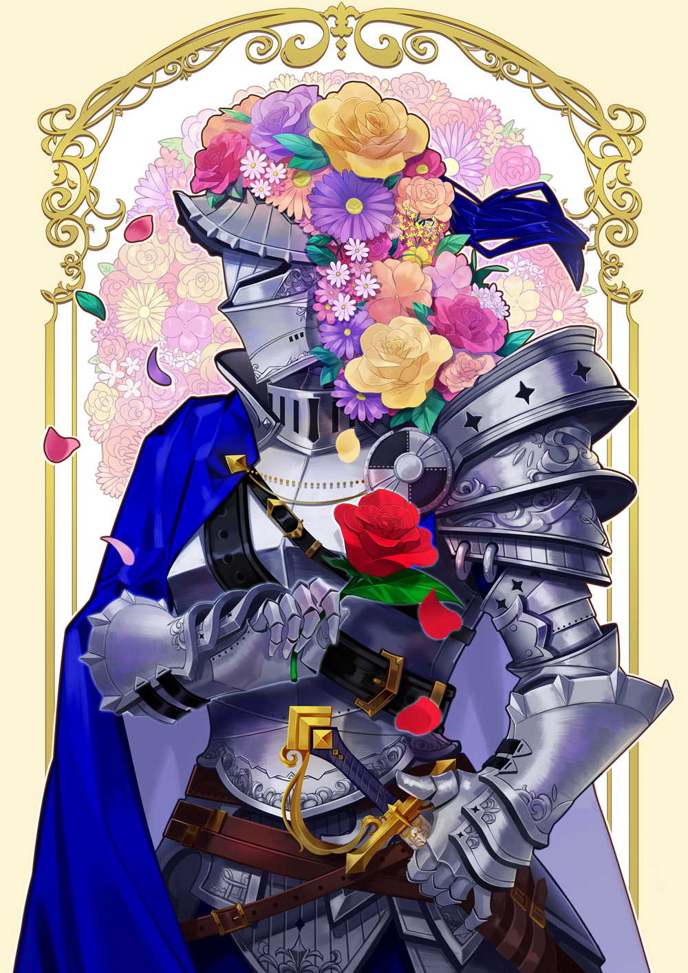 Safebooru - 1other ambiguous gender armor blue cape cape commentary ...