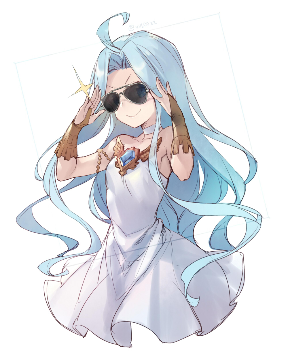 Safebooru - >:) 1girl achan (blue semi) ahoge bangs blue hair choker ...