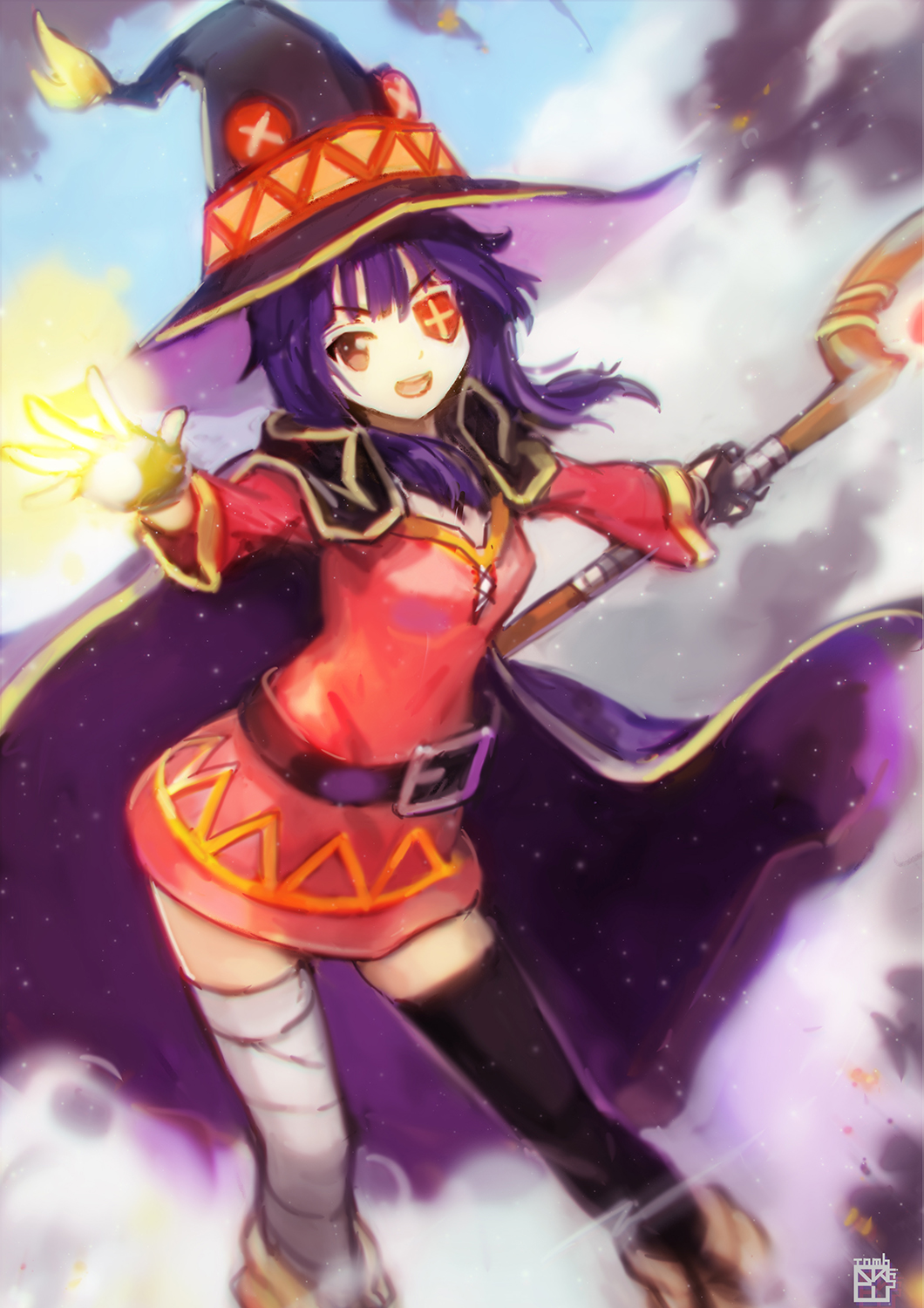 Safebooru - 1girl bandaged leg bandages bangs belt black belt dress eyepatch fingerless gloves ...