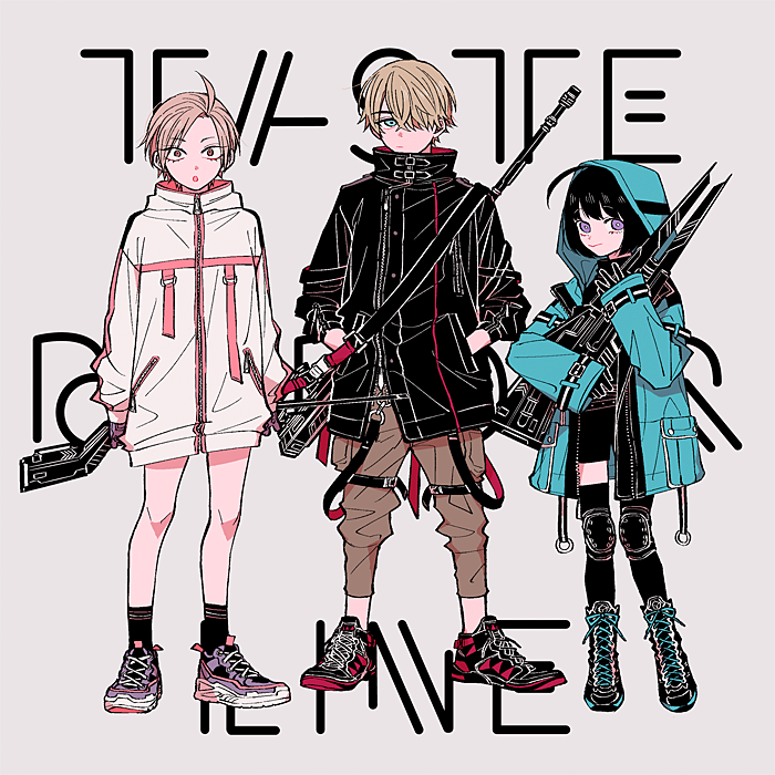 Safebooru - 1boy 2girls :o ahoge amatori chika arms ai bangs belt black footwear black gloves ...