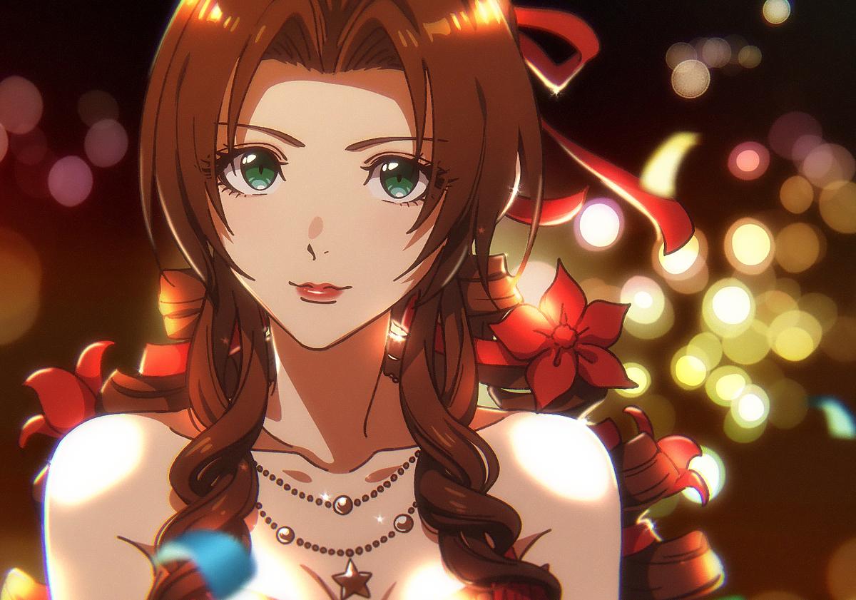 Safebooru - 1girl aerith gainsborough braid brown hair dress final fantasy final fantasy vii ...