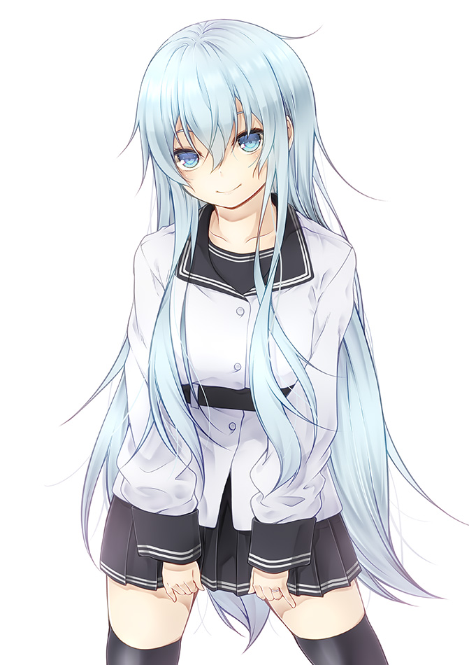 Safebooru - 1girl black legwear black skirt blue eyes buttons ...