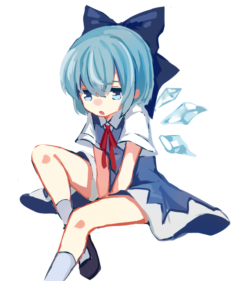Safebooru - 1girl blue bow blue dress blue eyes blue footwear blue hair bow cirno collar dress ...