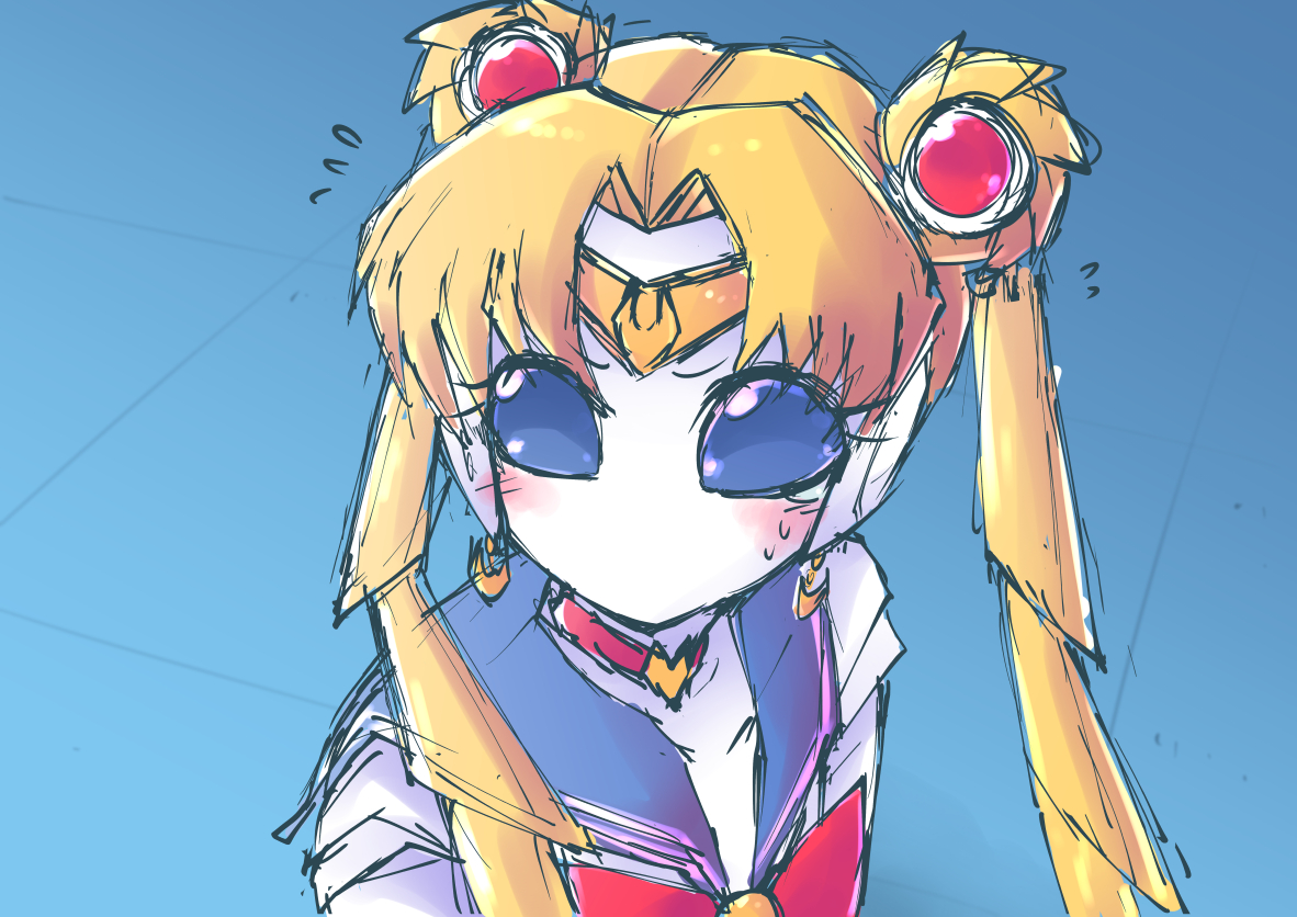 Safebooru - 1girl bangs bishoujo senshi sailor moon blonde hair blue background blue eyes blue ...