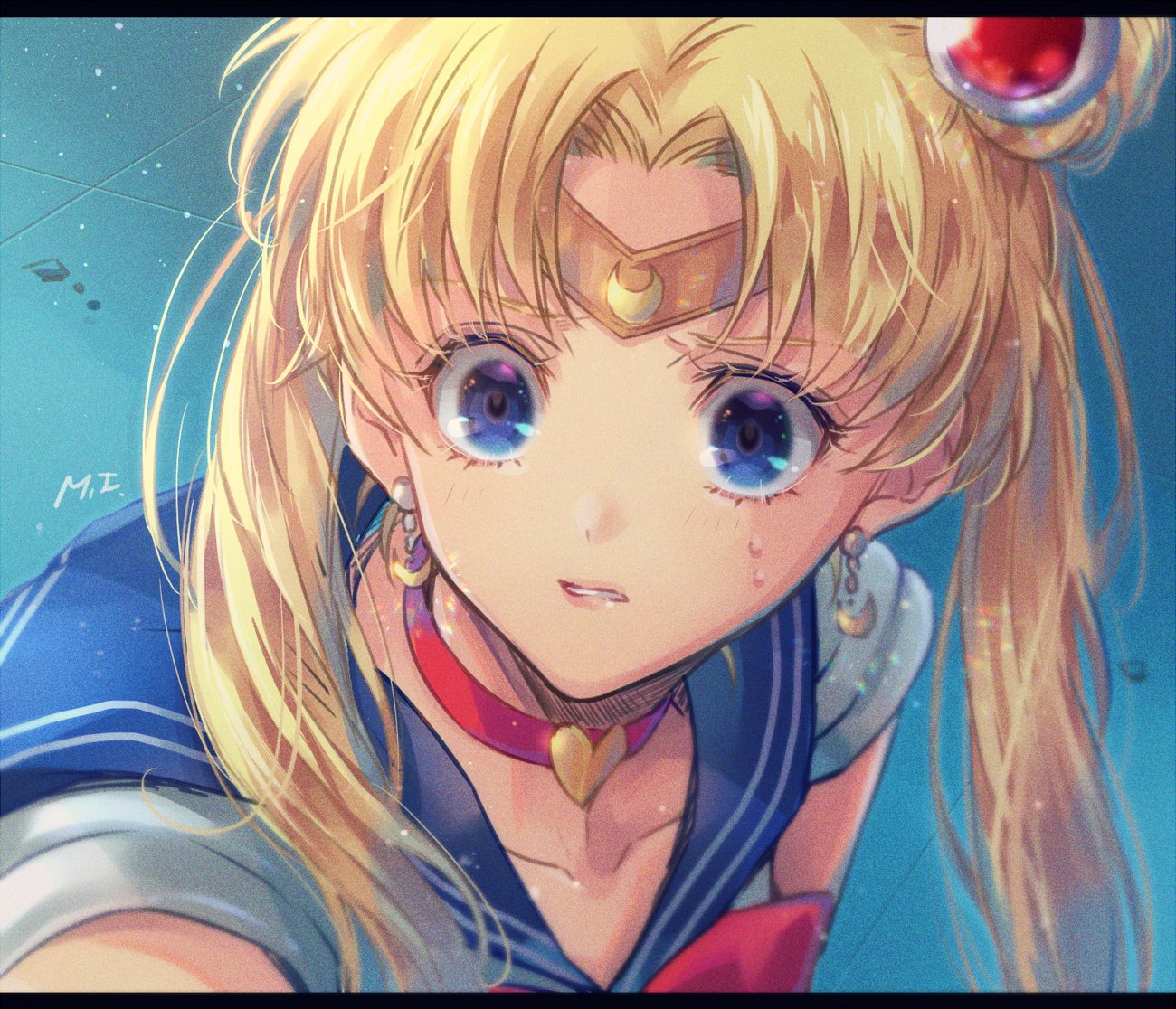 Safebooru - 1girl bangs bishoujo senshi sailor moon blonde hair blue background blue eyes blue ...