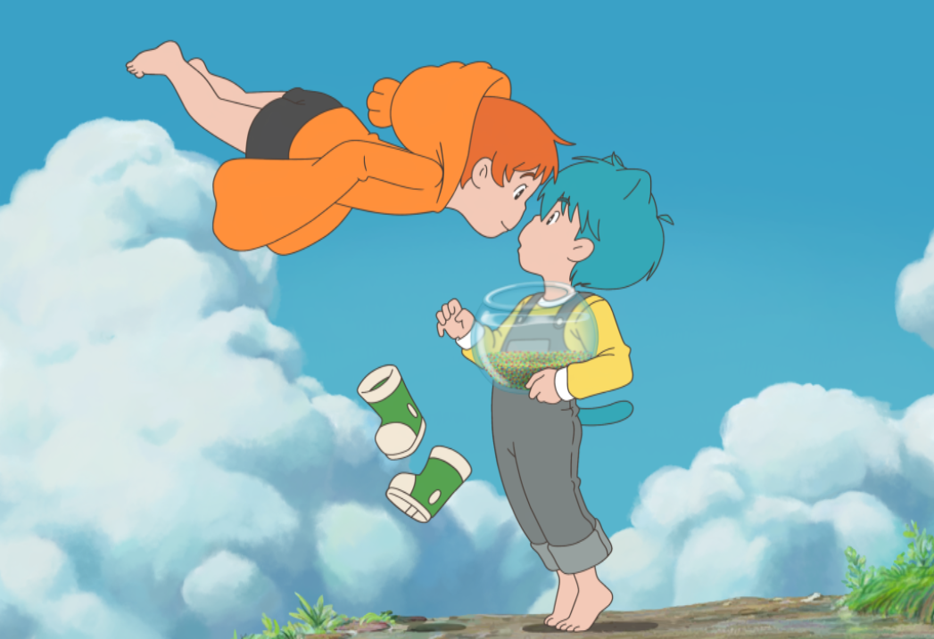 Safebooru - 2boys animal ears bare legs barefoot black shorts blue hair ...