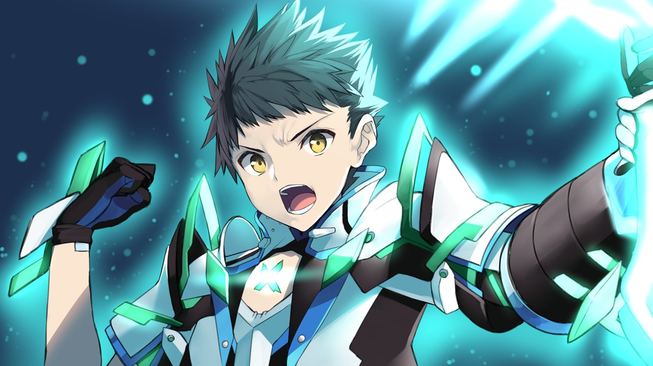 Safebooru - 1boy blue background brown hair gloves glowing holding ...