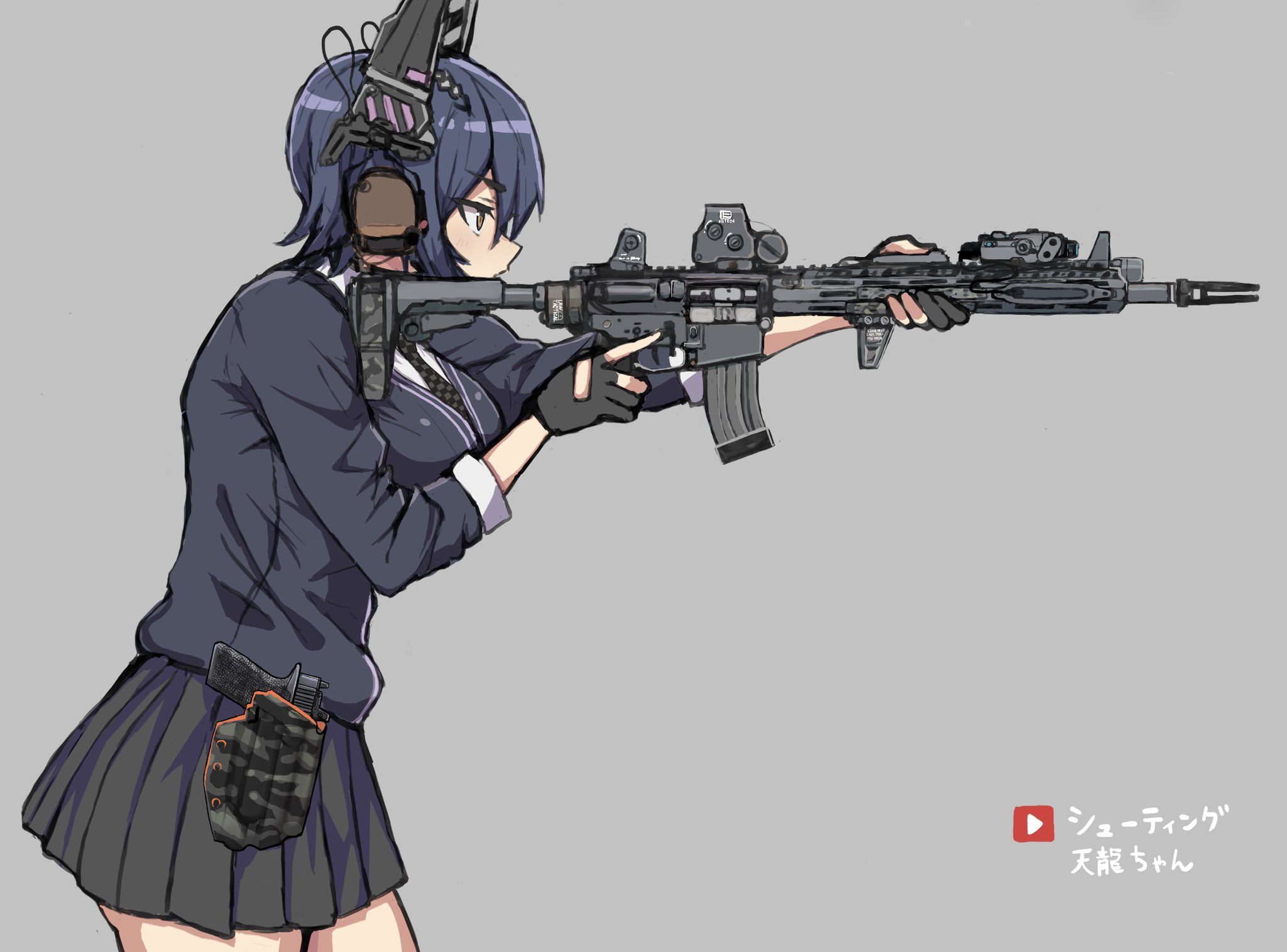 Safebooru - 1girl aiming ar-15 black gloves black jacket breasts ...