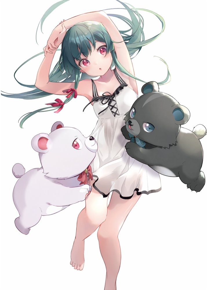 Safebooru - 029 1girl animal armpits arms up bangs bare arms bare shoulders barefoot bear blush ...