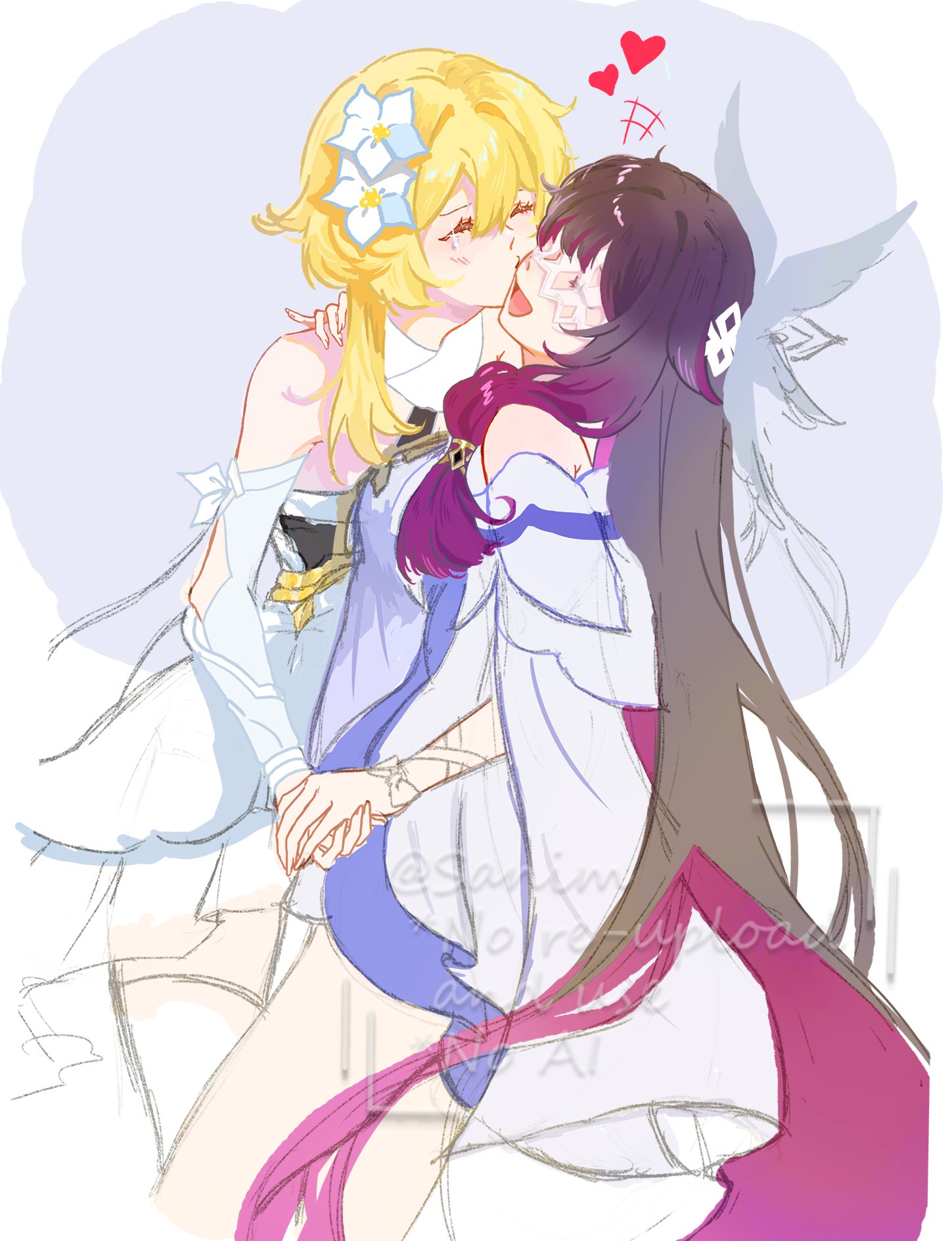 Safebooru - +++ 2girls :d artist name bare shoulders blonde hair brown ...