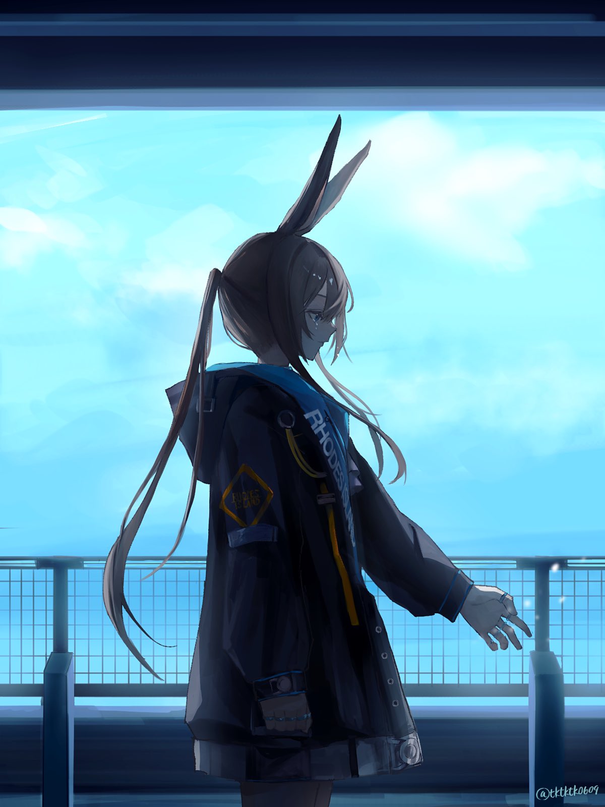 Safebooru - 1girl amiya (arknights) animal ears arknights arm at side ...