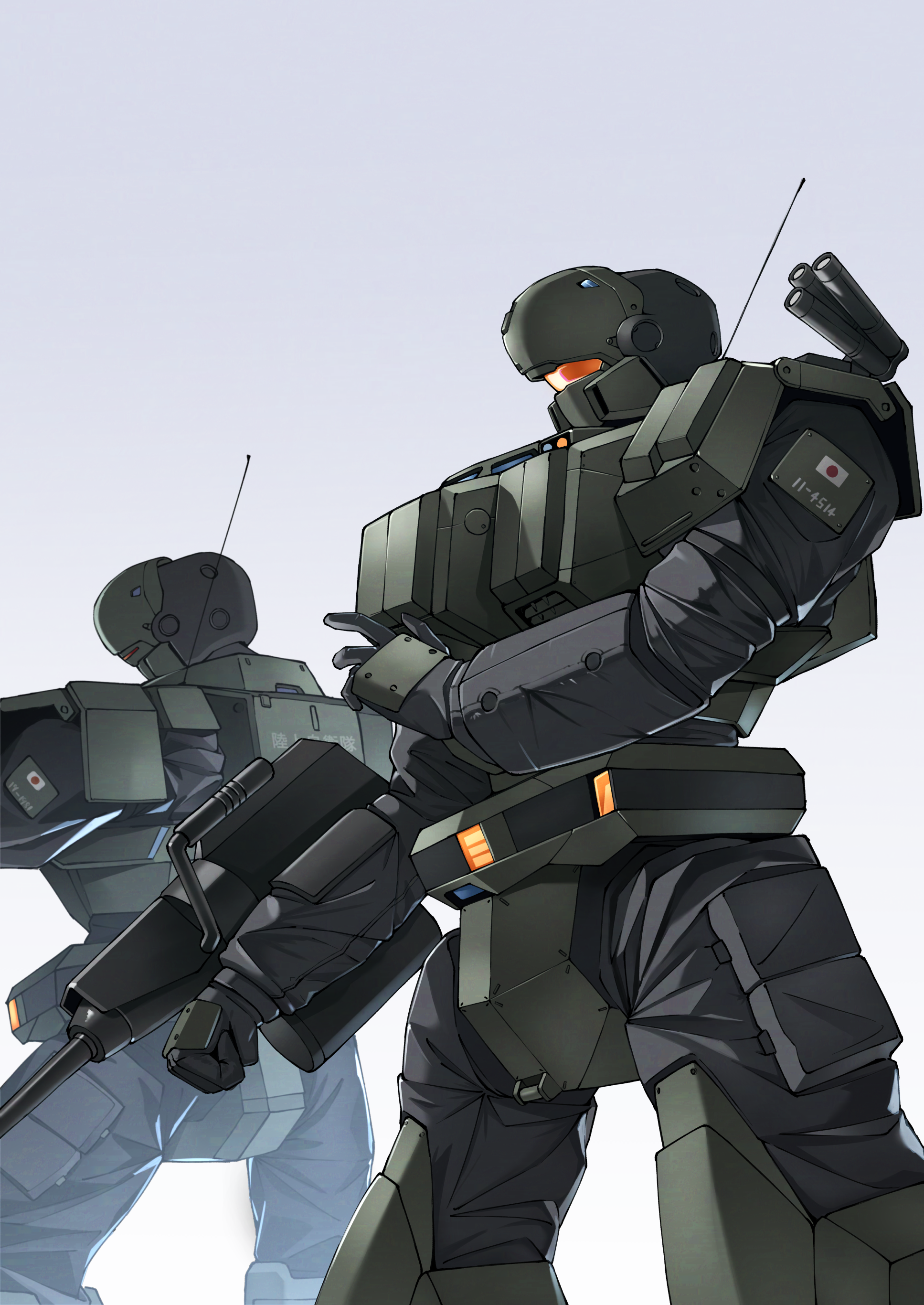 Safebooru - absurdres arl-99 helldiver arm mounted weapon assault visor ...