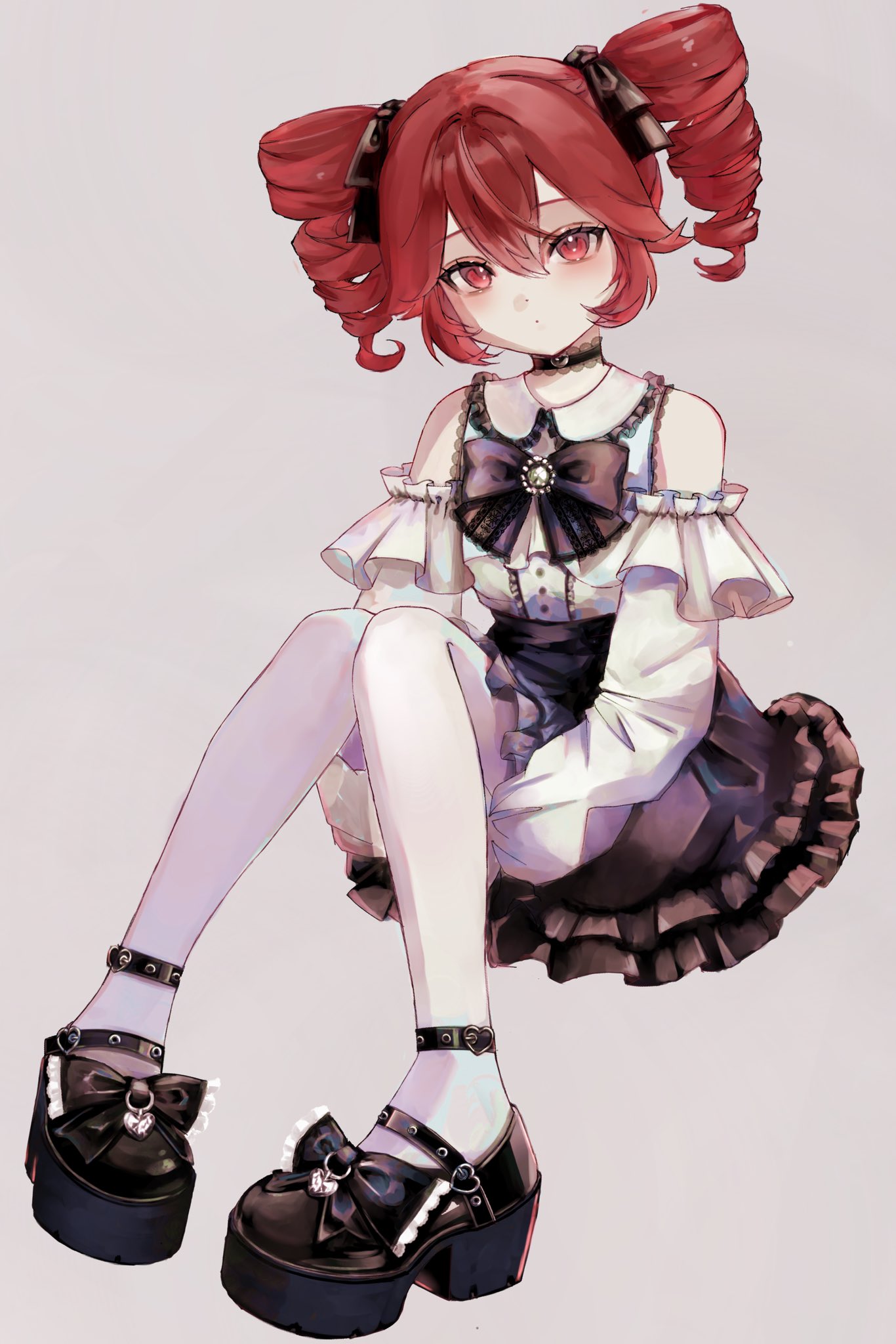 Safebooru - 1girl black choker black ribbon black shoes black skirt ...