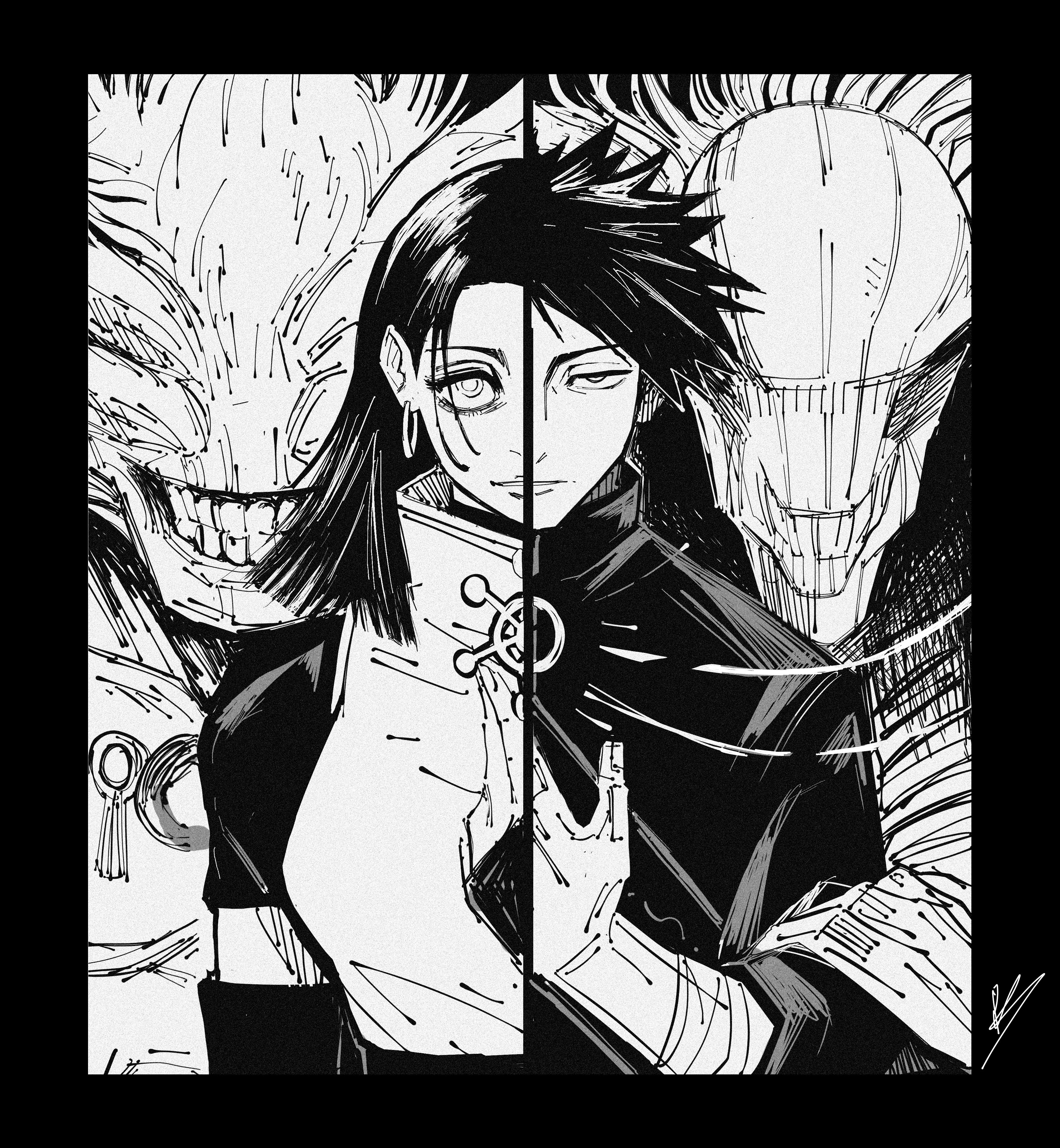 Safebooru - 1boy 1girl absurdres akutami gege (style) azurerosestudio ...