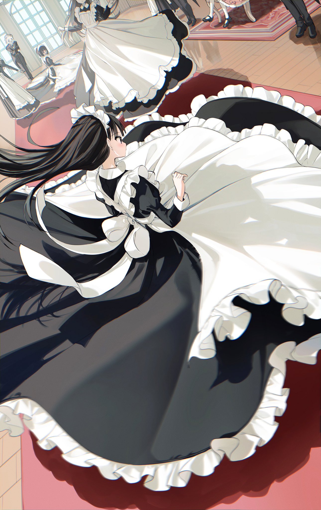 Safebooru - apron black dress black hair commentary request dress ...
