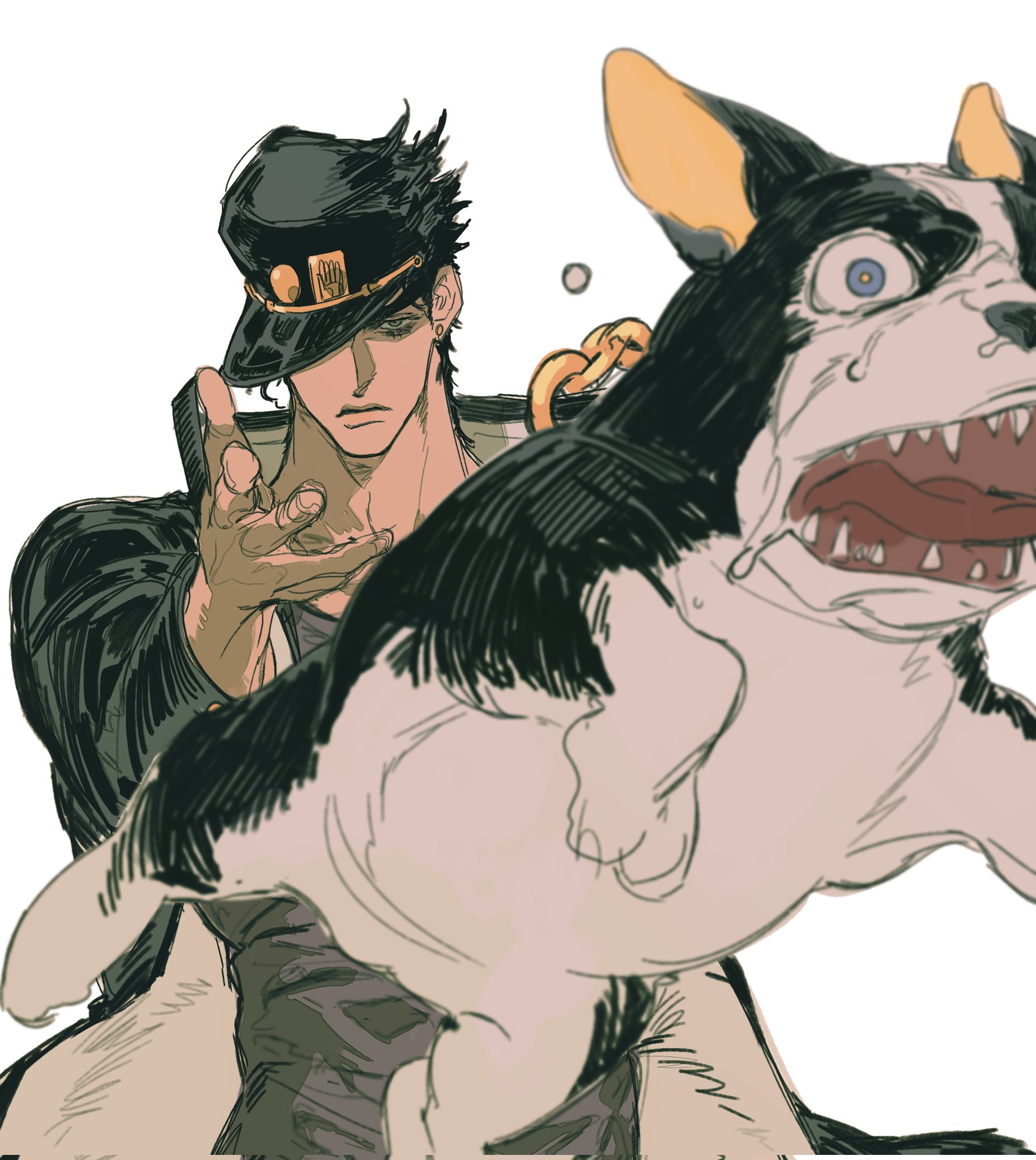 Safebooru - 1boy black hair boston terrier chain coat dog gakuran grey ...
