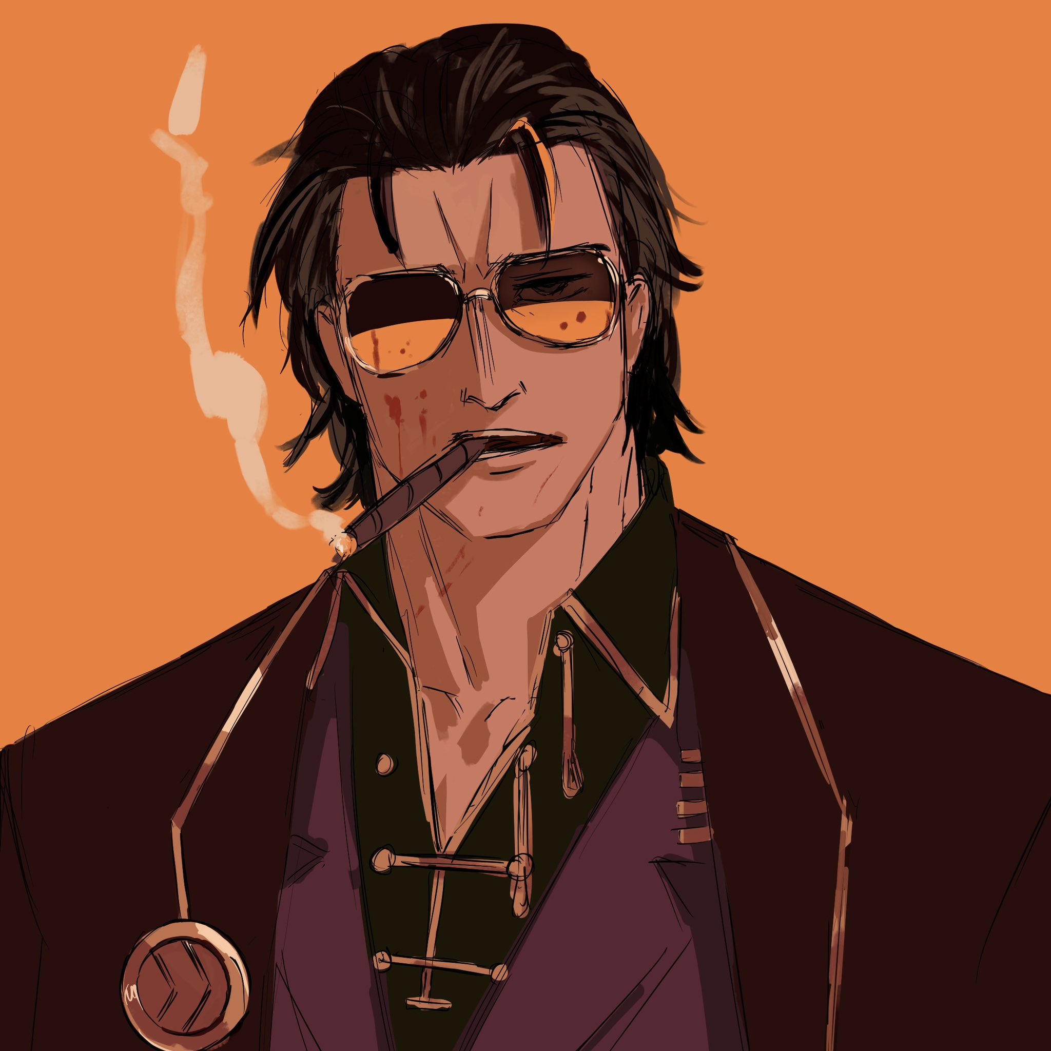 Safebooru - 1boy black hair black shirt cigar coat collared shirt ...