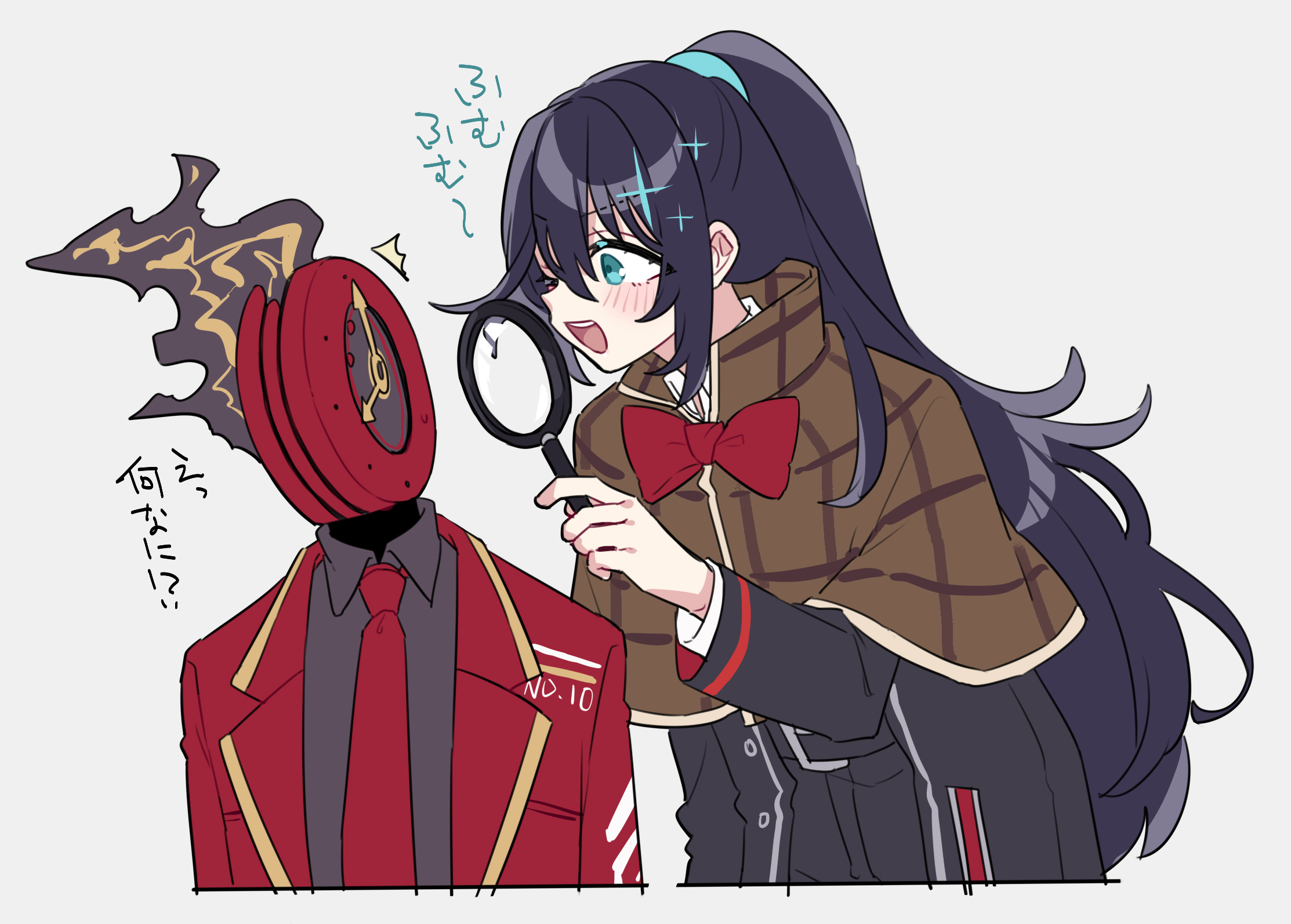 Safebooru - 1boy 1other aqua eyes black coat black hair black shirt bow ...