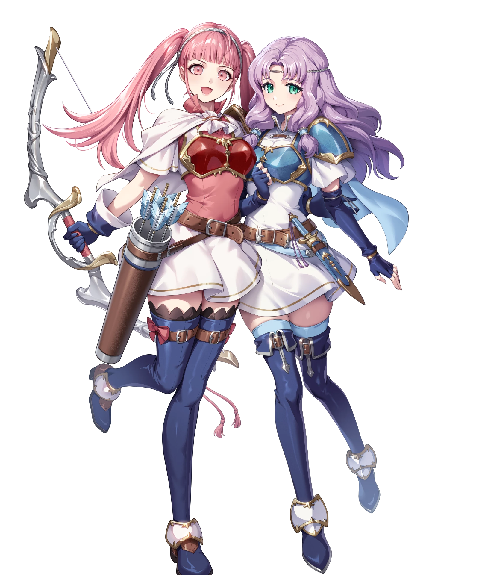 Safebooru - 2girls armor arrow (projectile) belt black thighhighs blue ...