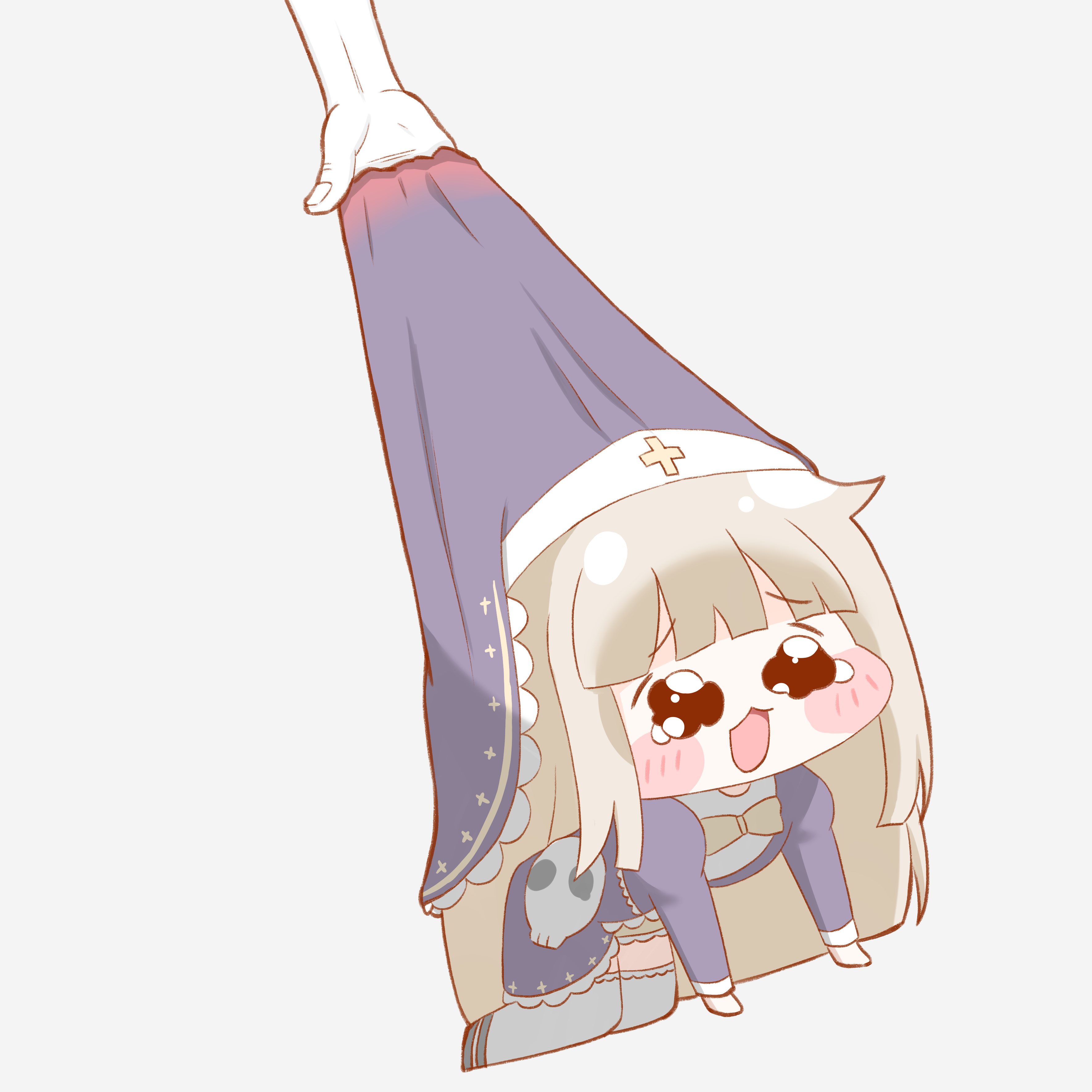 Safebooru - 1girl :3 absurdres all fours blonde hair chibi clothes pull ...