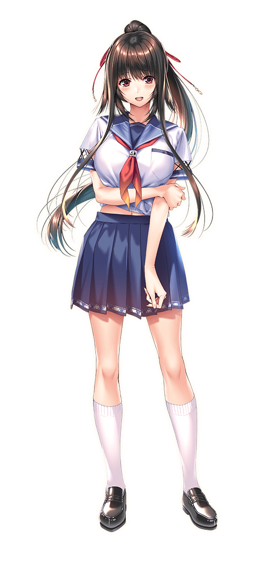 Safebooru - 1girl amakano 2 black shoes blue skirt blush breasts brown ...