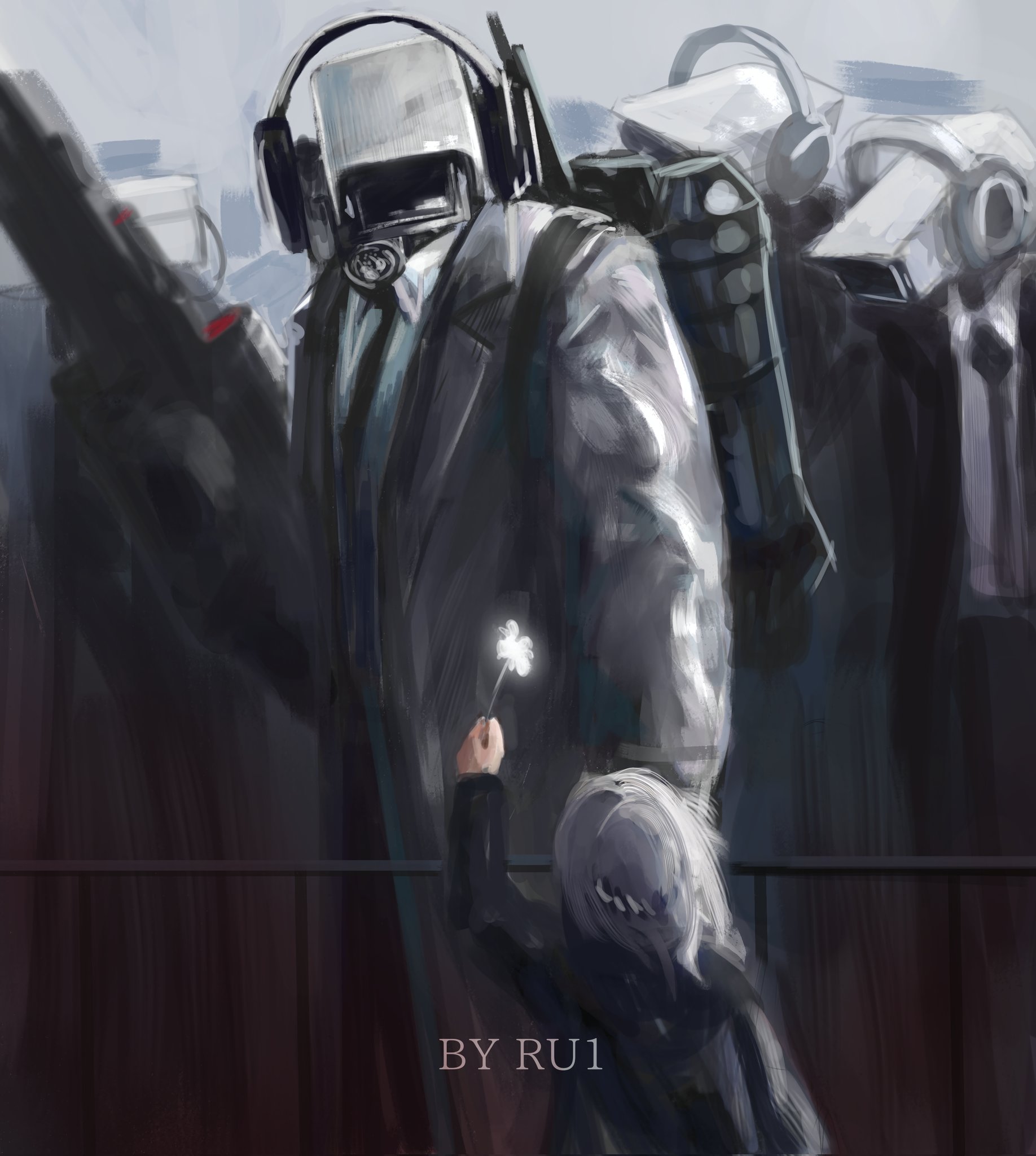 Safebooru - 1girl 4boys artist name black necktie camera man (character ...