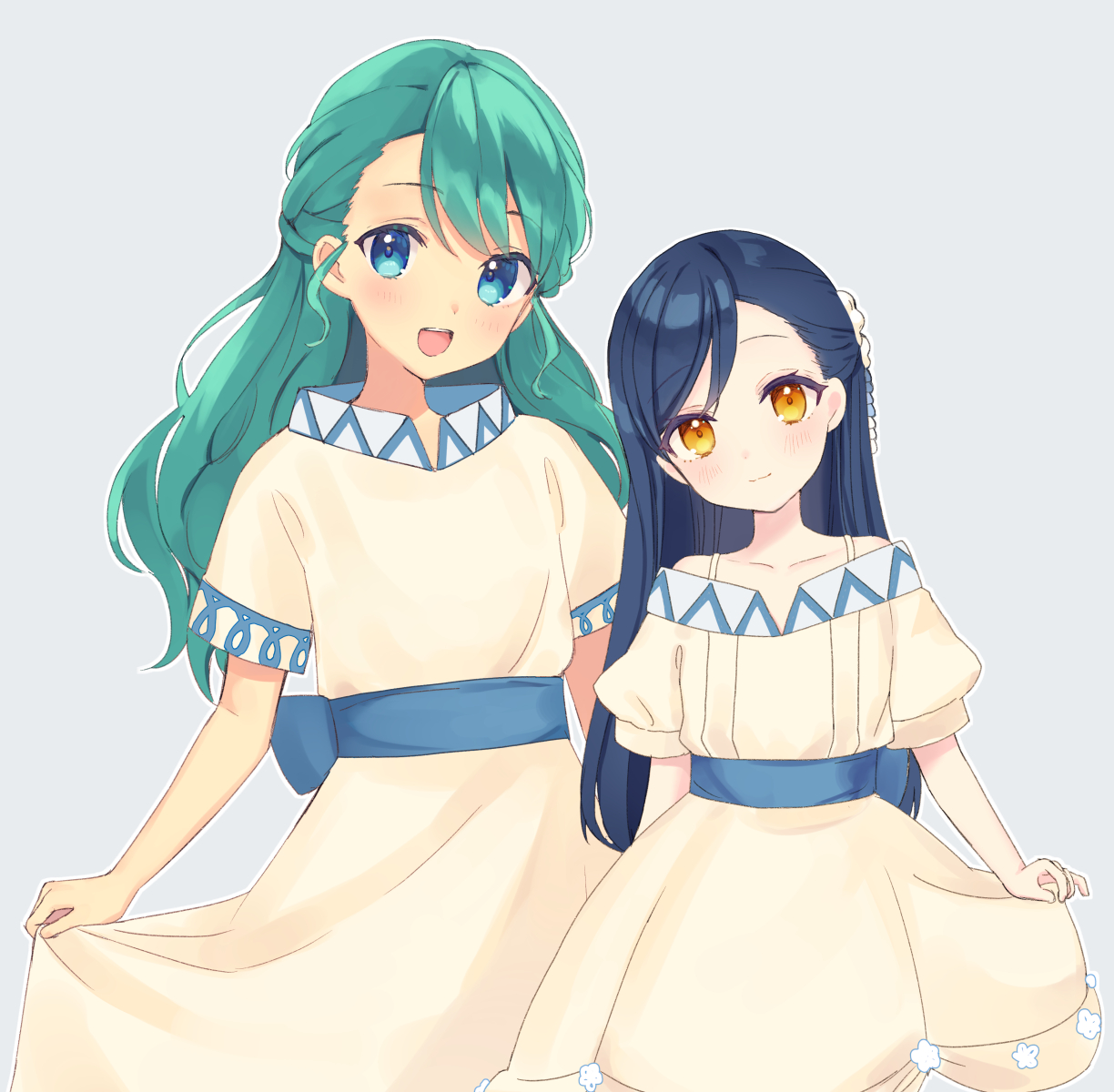 Safebooru - 2girls :d bangs blue bow blue eyes blue hair blush bow ...