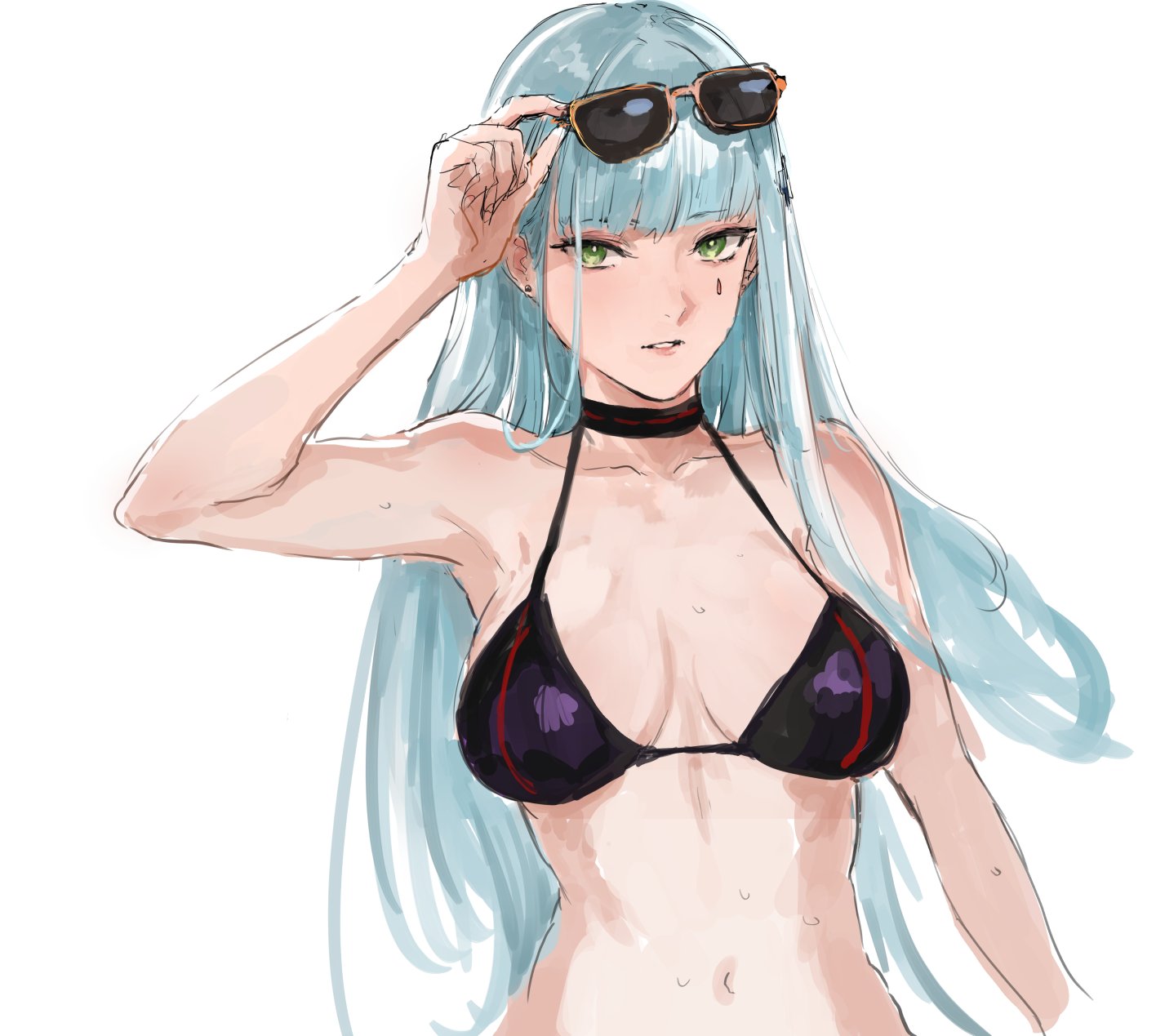 Safebooru - 1girl aqua hair armpits bangs bare shoulders bikini blunt bangs choker earrings ...