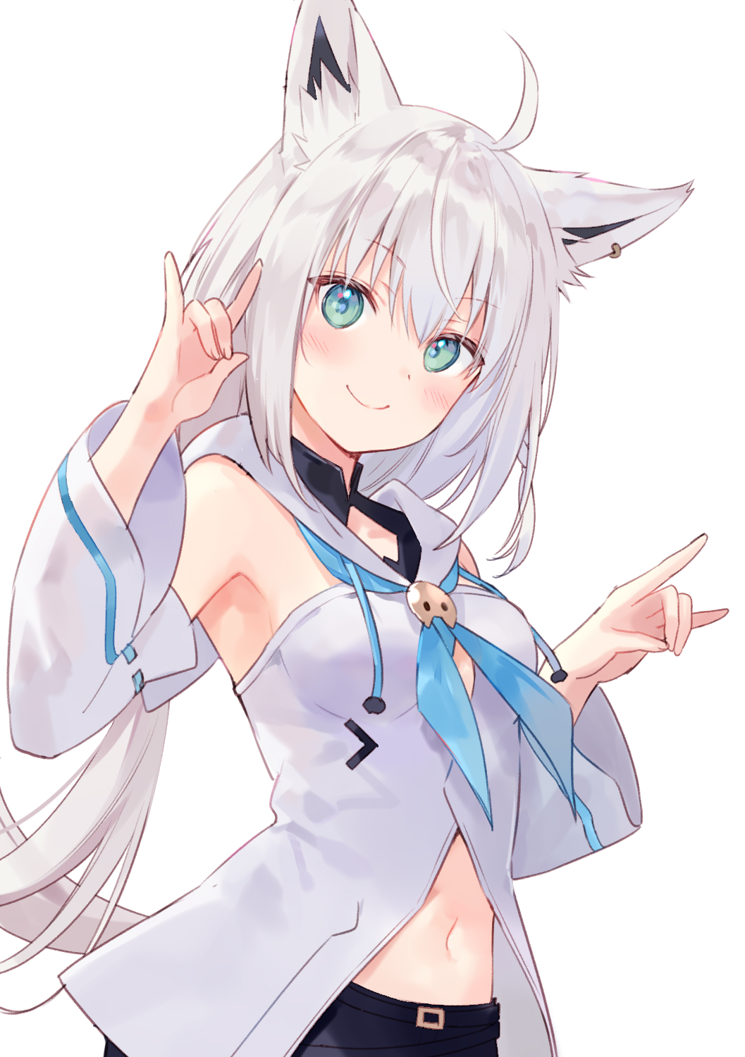 Safebooru - 1girl ahoge animal ear fluff animal ears aqua eyes armpits blue neckwear blush ...